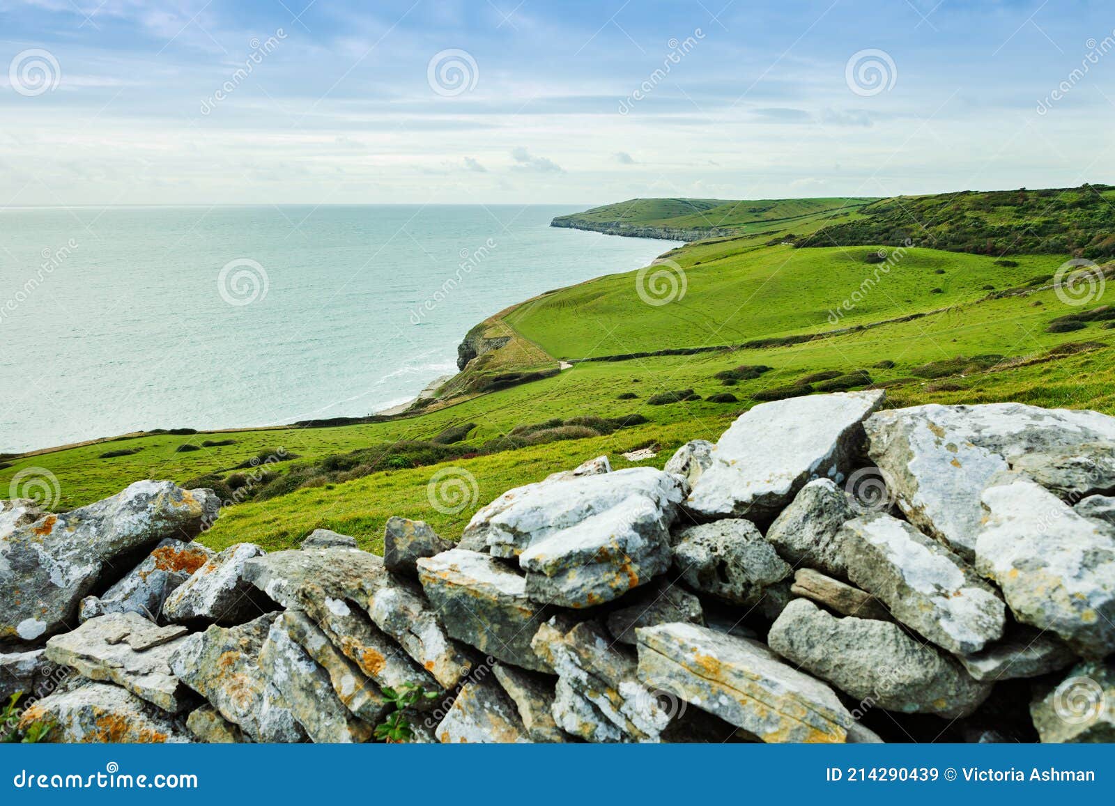 Overlooking Dancing Ledge from Behind a Dry Stone Wall, Dorset Stock ...