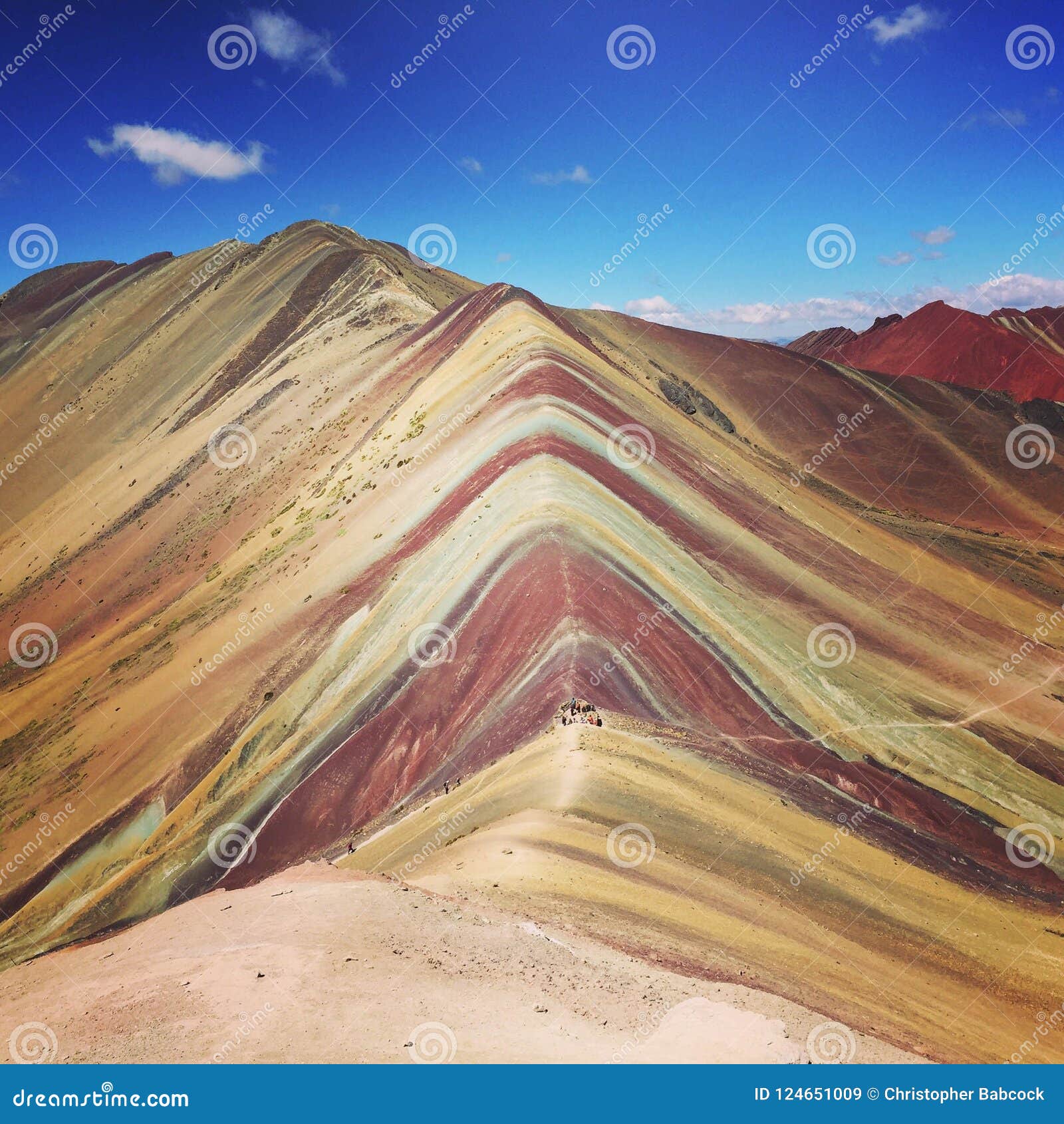 Overlooking the Multi-colored Rainbow Mountain while Hiking in T Stock ...