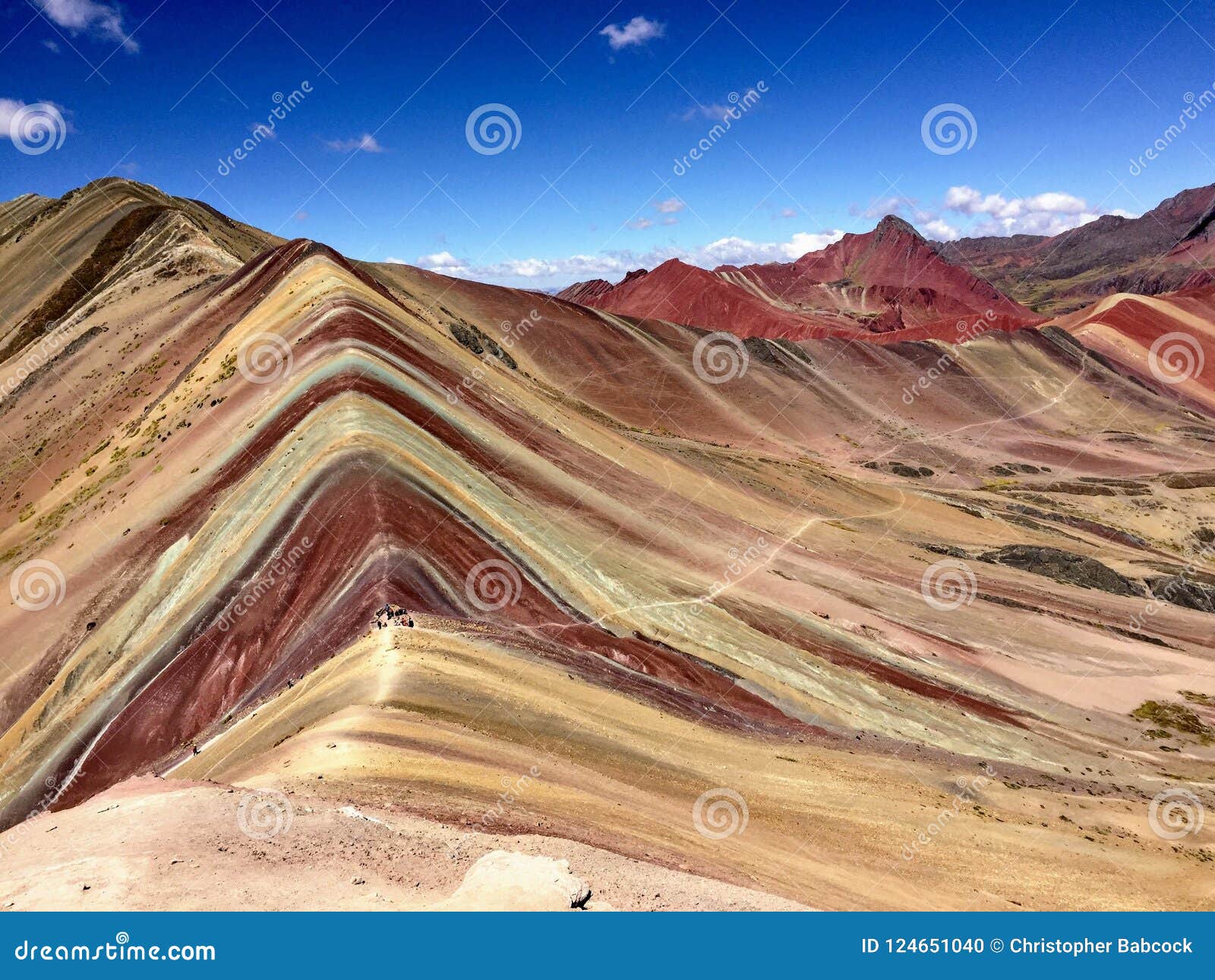 Overlooking the Multi-colored Rainbow Mountain while Hiking in T Stock ...