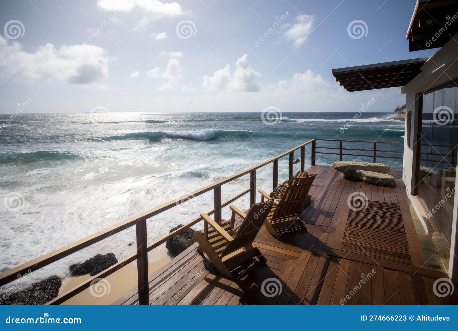 Overlooking the Ocean, with Waves Crashing on the Beach, Deck Provides ...