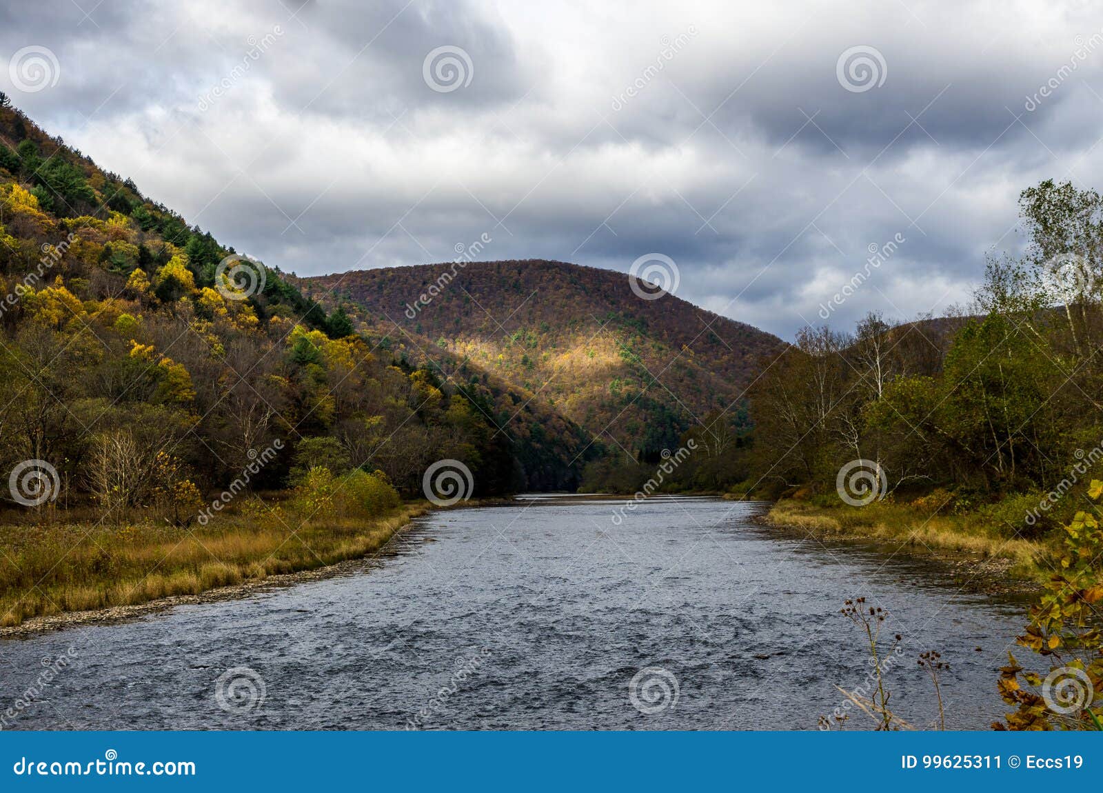 Overlooking a Valley at Autumn Stock Image - Image of water, valley ...
