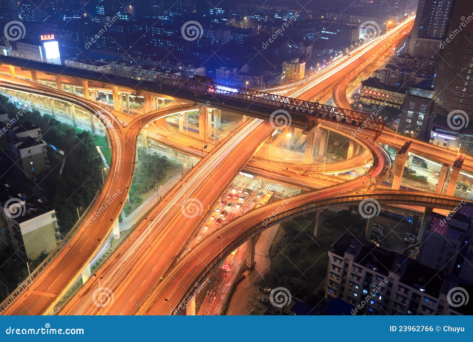 Overpass in city at night stock photo. Image of intersection - 23962766