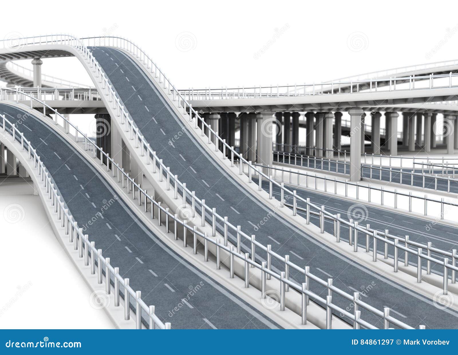 Overpass Highways Isolated On White Background. 3d Rendering Royalty ...
