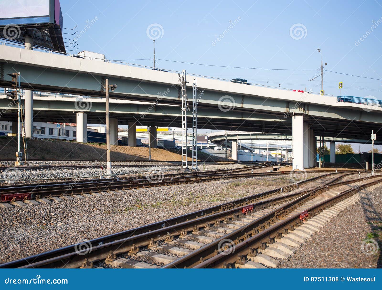Overpass with Railway Tracks Stock Photo - Image of direction, steel ...