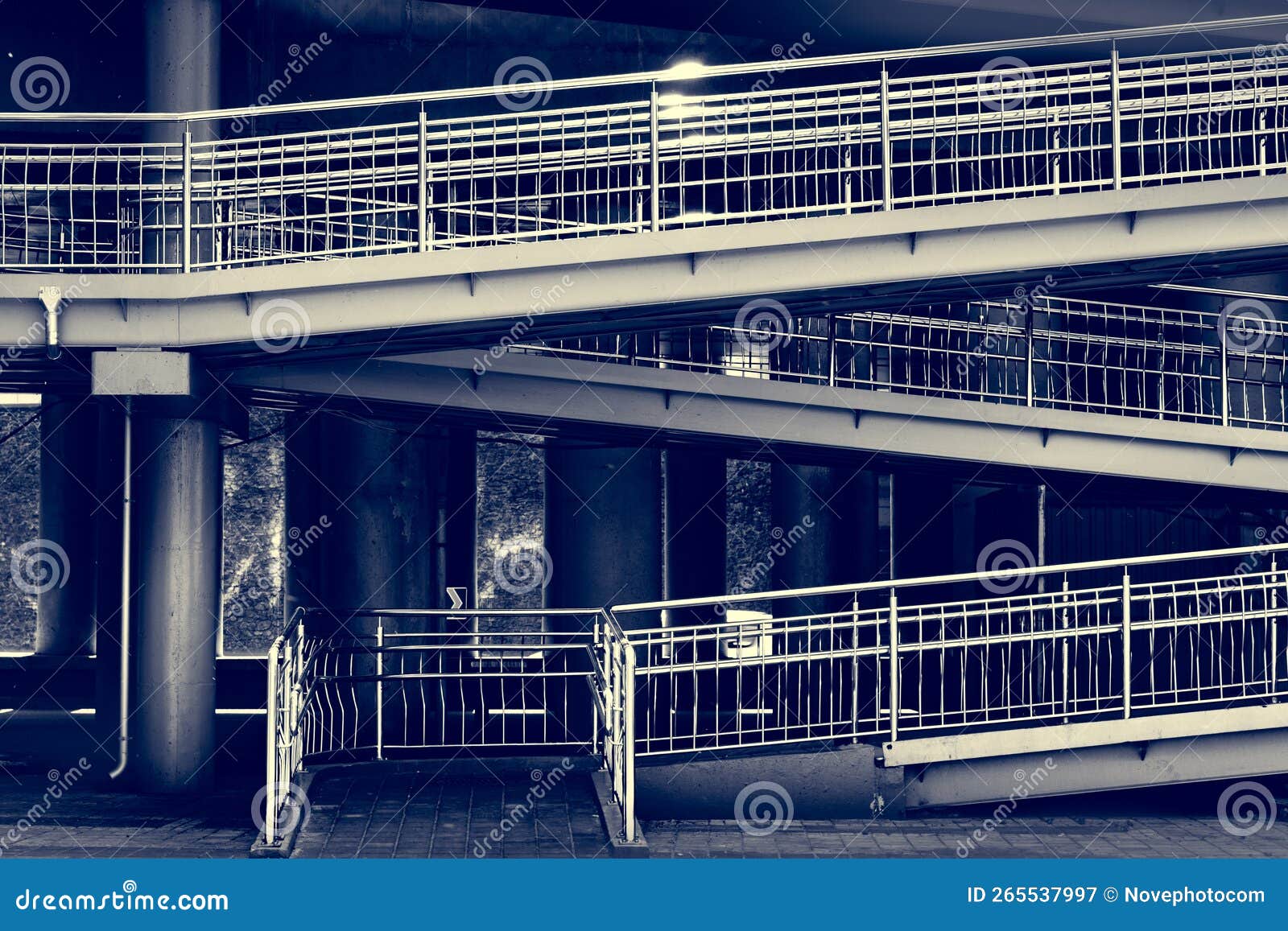 Overpass Ramp with Railings. Abstract Toned Image of Metal Structures ...