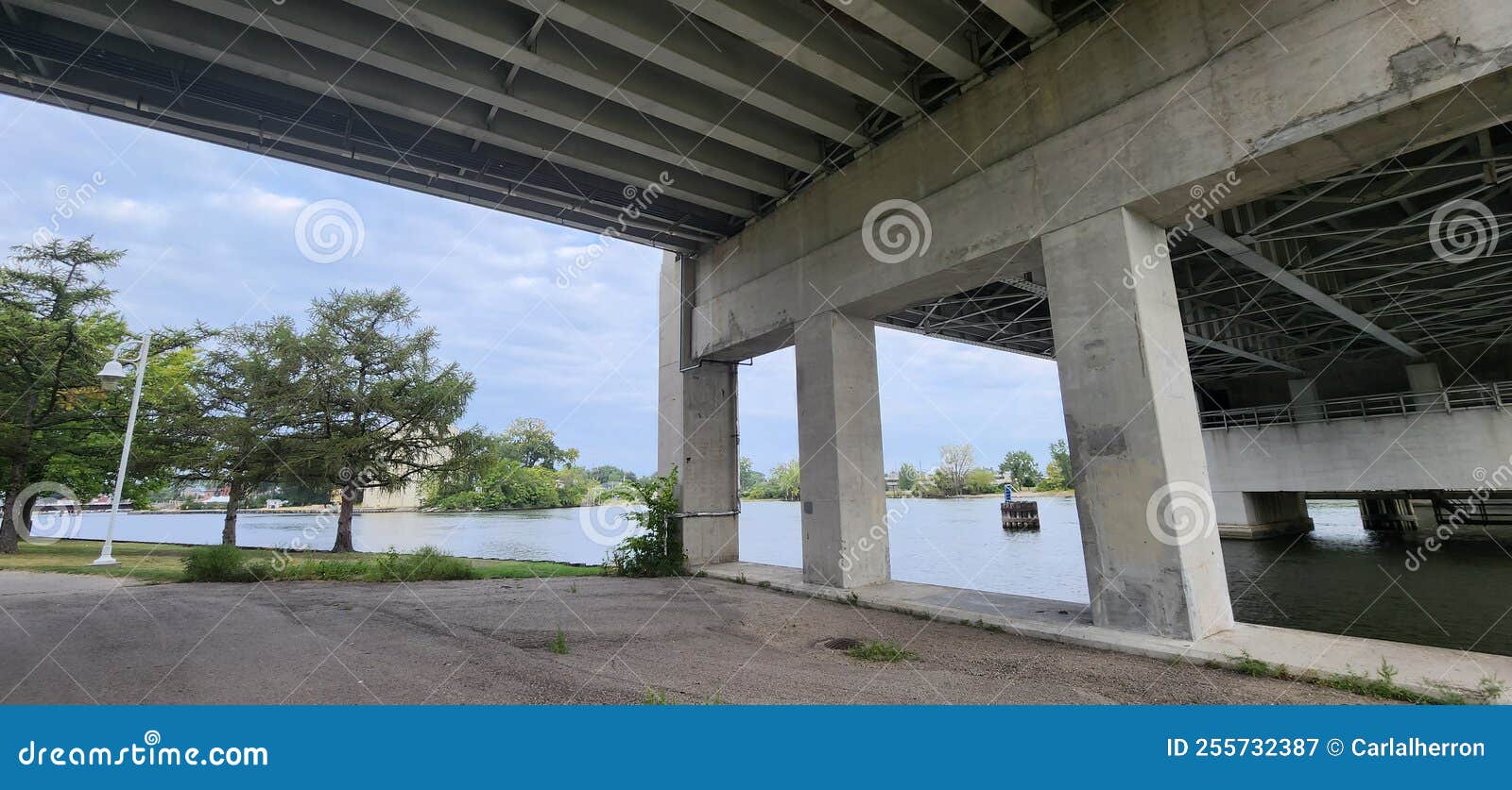 Overpass with Waterway and Walkway Stock Image - Image of track ...