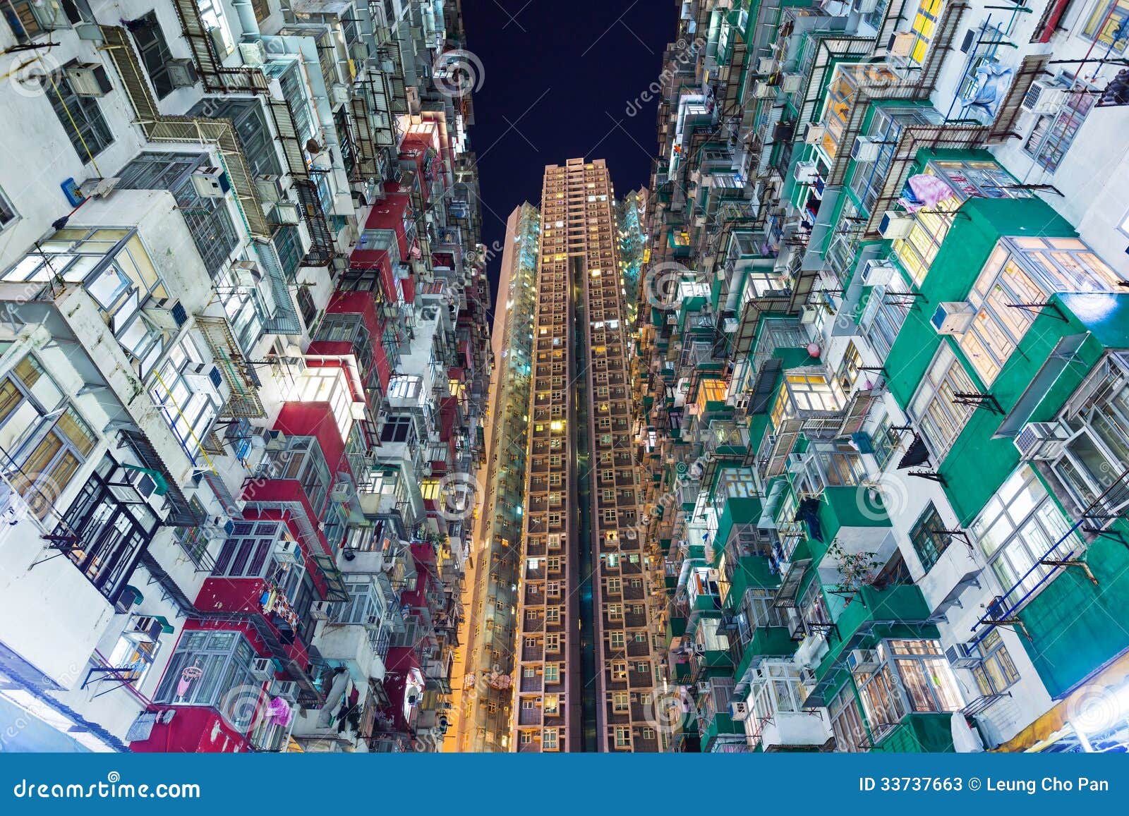 Overpopulated Building in Hong Kong Stock Image - Image of hong, night ...