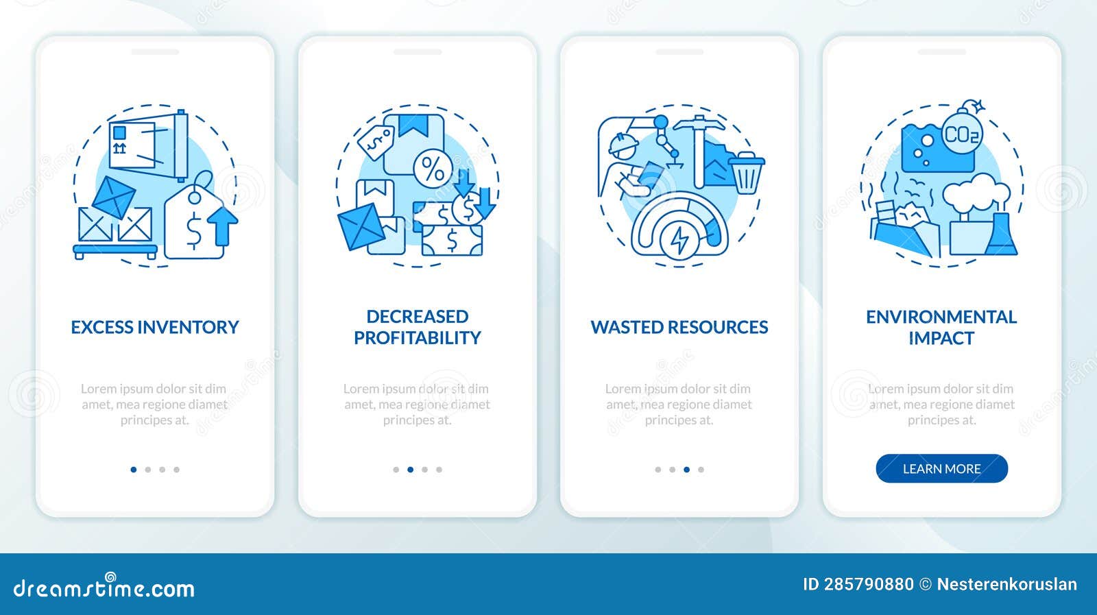 Overproduction with Blue Linear Icons Concept Stock Vector ...