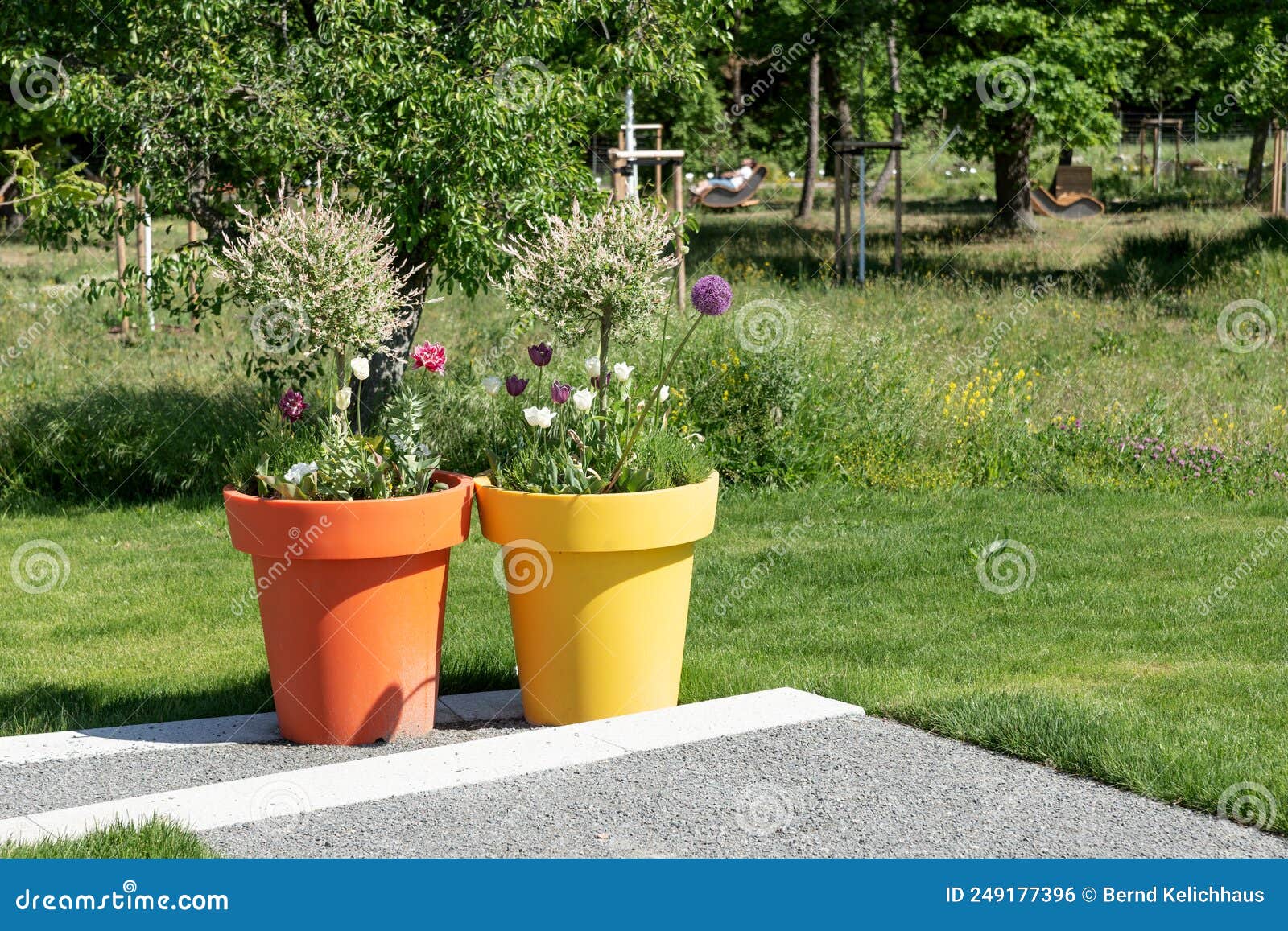 Oversized Colored Flower Pots As a Decoration in the Park Stock Photo ...