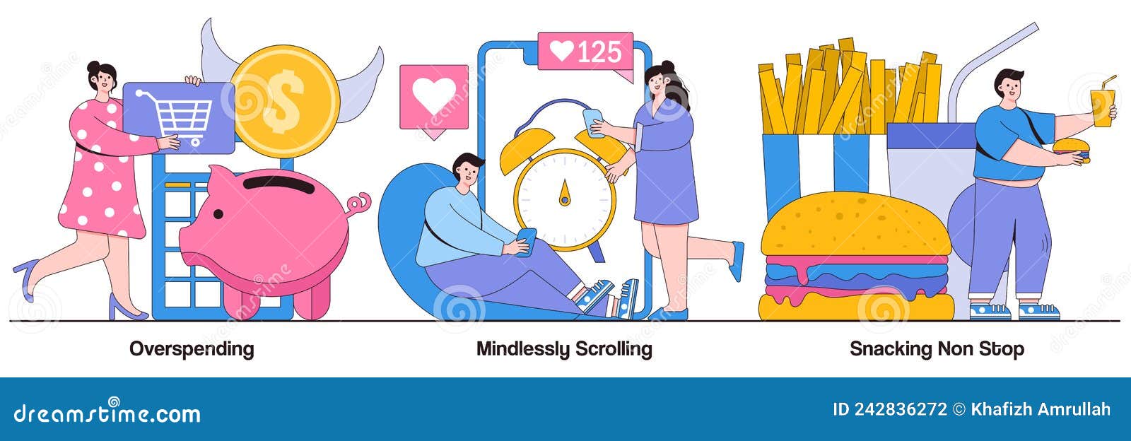 Addictive Habits Concept, Overeating, Mindlessly Scrolling, Snacking ...