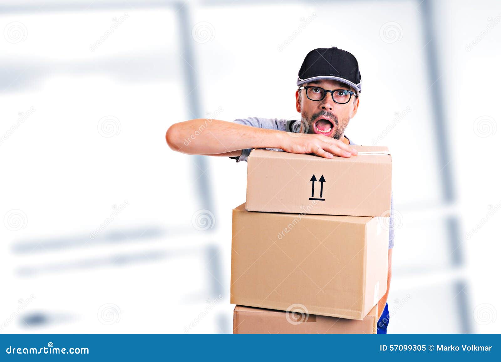 Overstrained Postman with Parcels Stock Image - Image of cardboard ...