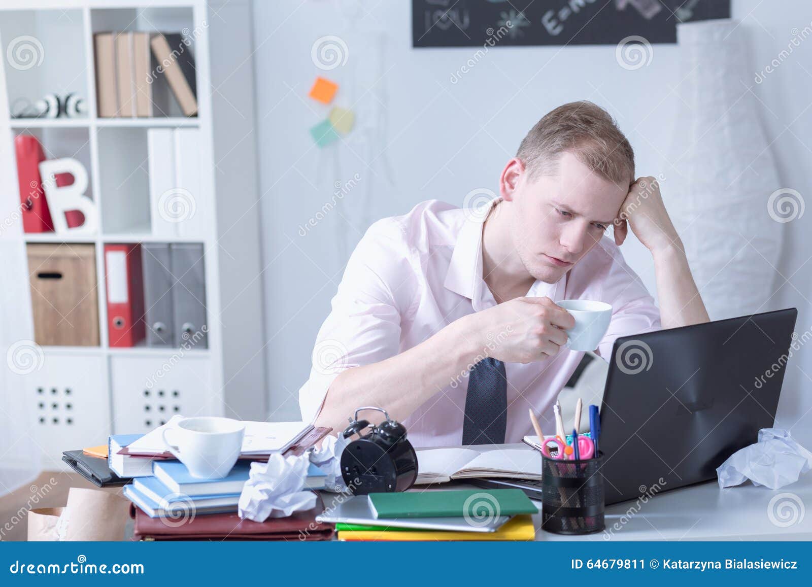 Overstudying Man Drinking Coffee Stock Image - Image of education ...