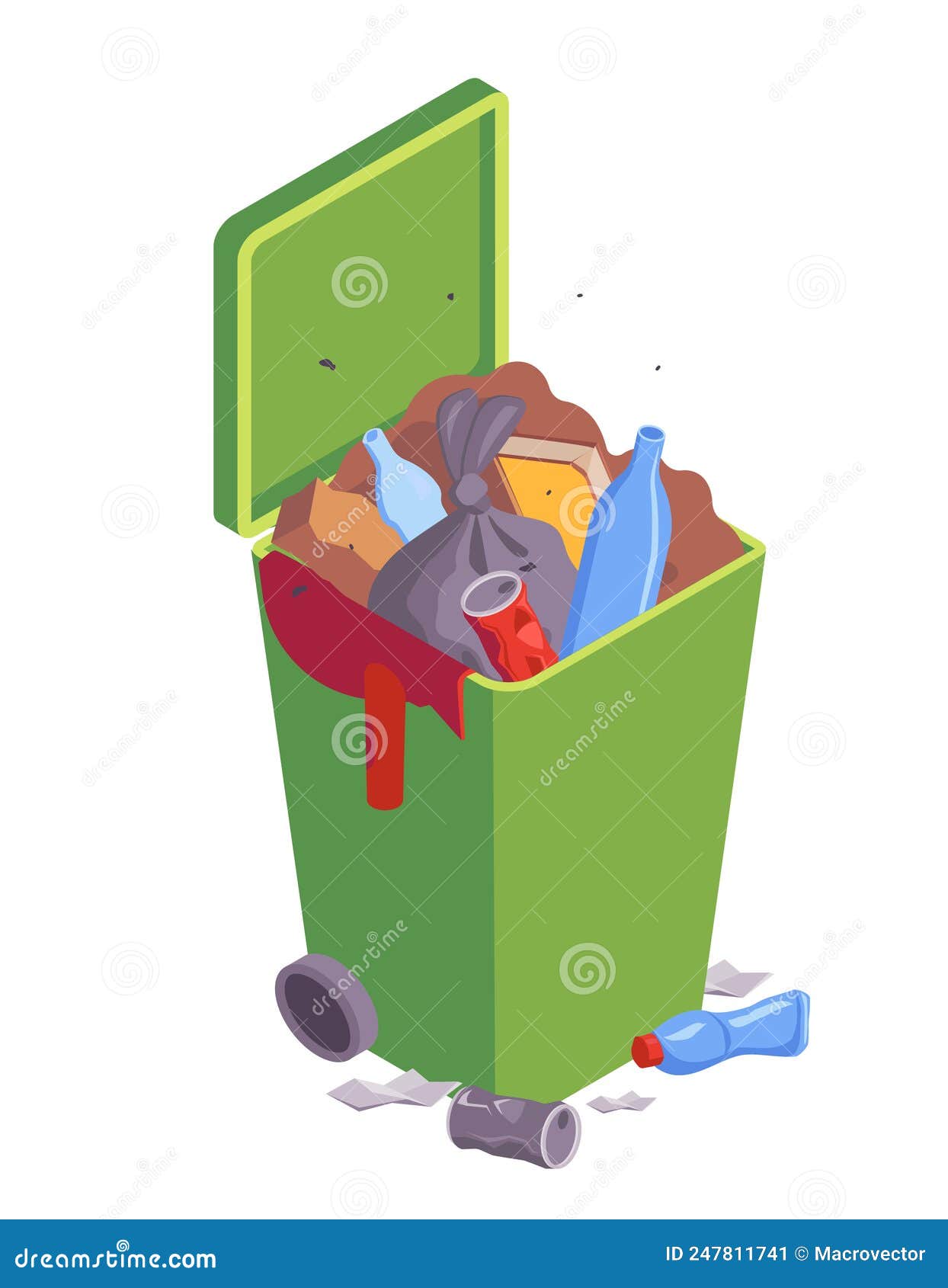 Overstuffed Garbage Container Composition Stock Vector - Illustration ...
