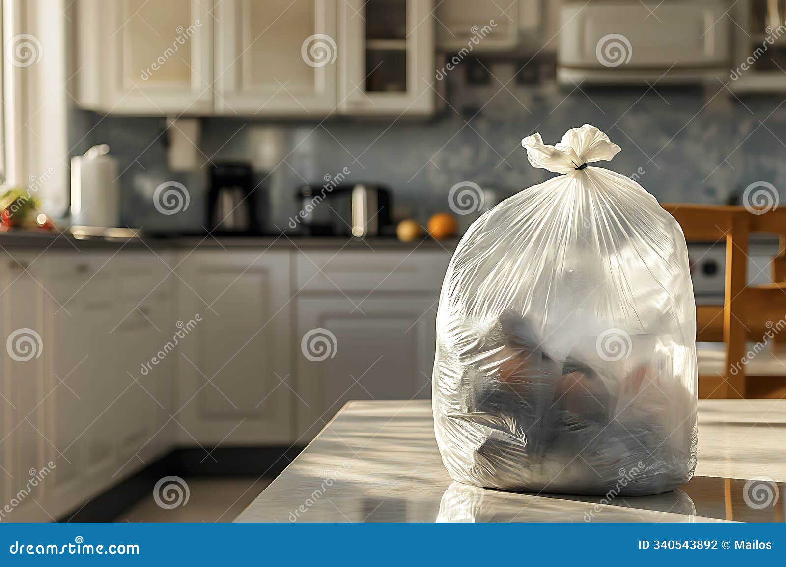 Overstuffed Kitchen Trash Bag Tied Up and Ready for Disposal Stock ...