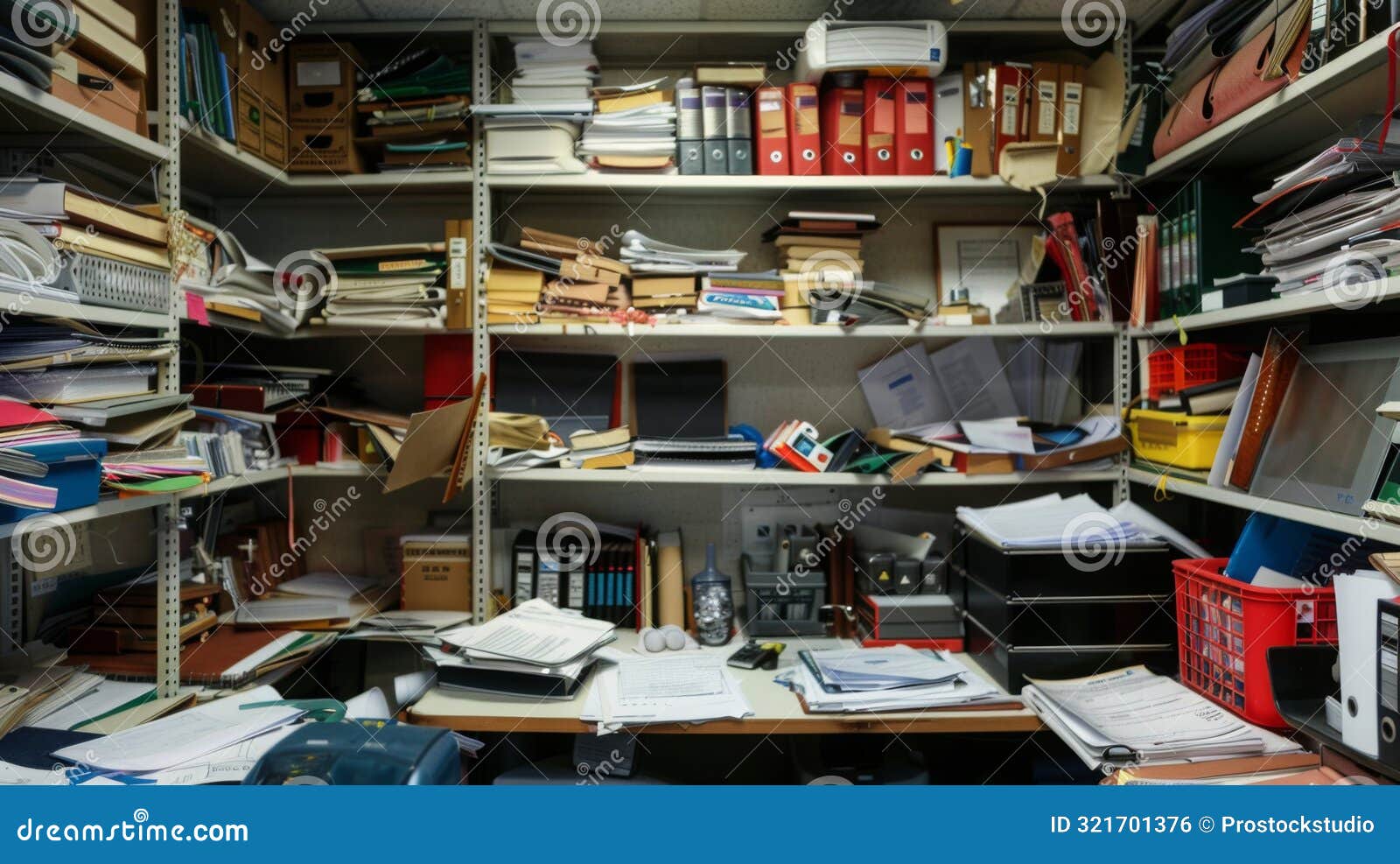 Overstuffed Office Shelves and Desk Stock Photo - Image of clutter ...