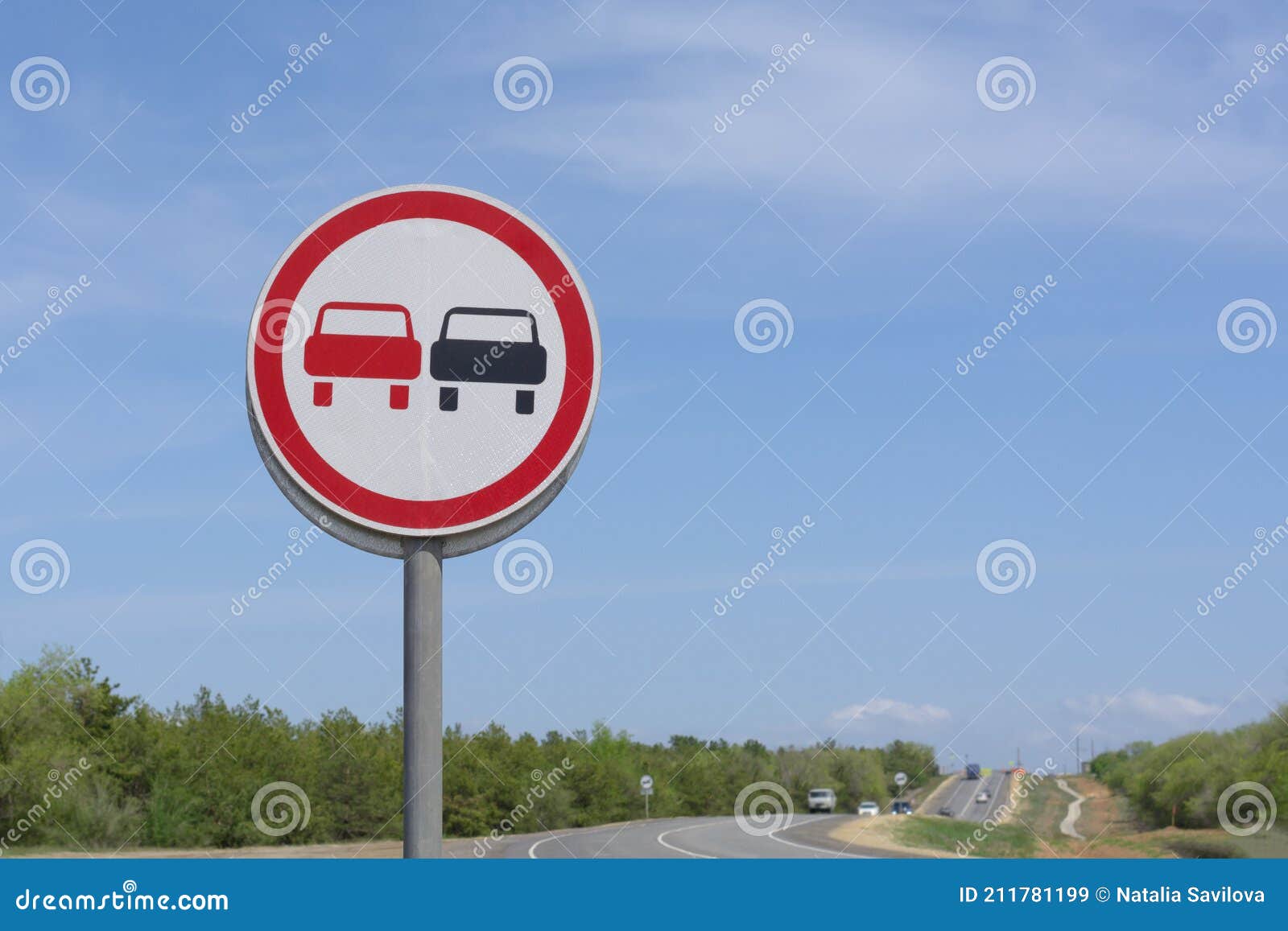 Overtaking is Prohibited on Round Road Sign. Warning To Drivers on ...