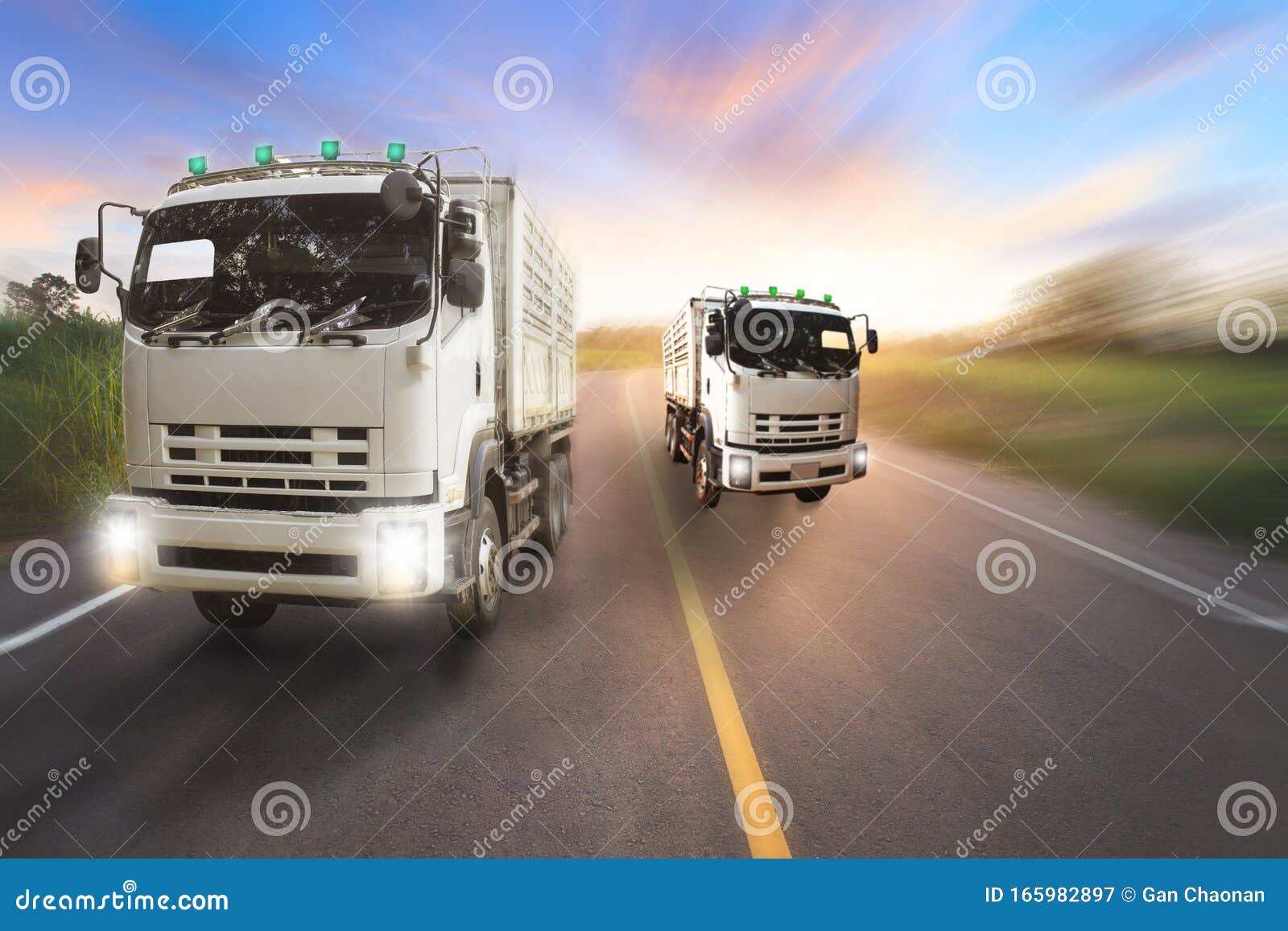 Overtaking Trucks on an Asphalt Road Stock Illustration - Illustration ...