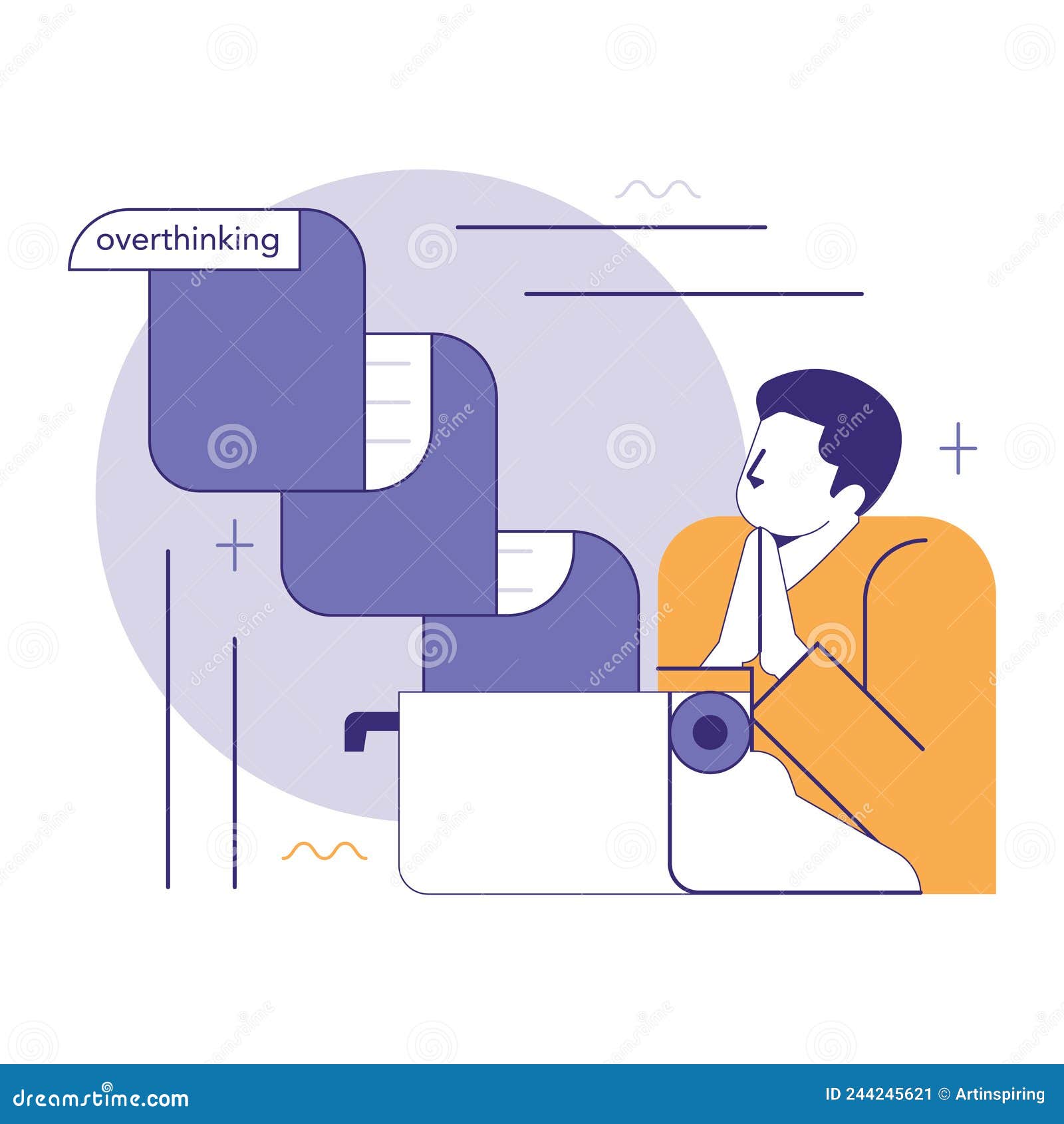 Overthinking Set. Anxiety And Stress Caused By Thinking Too Much ...