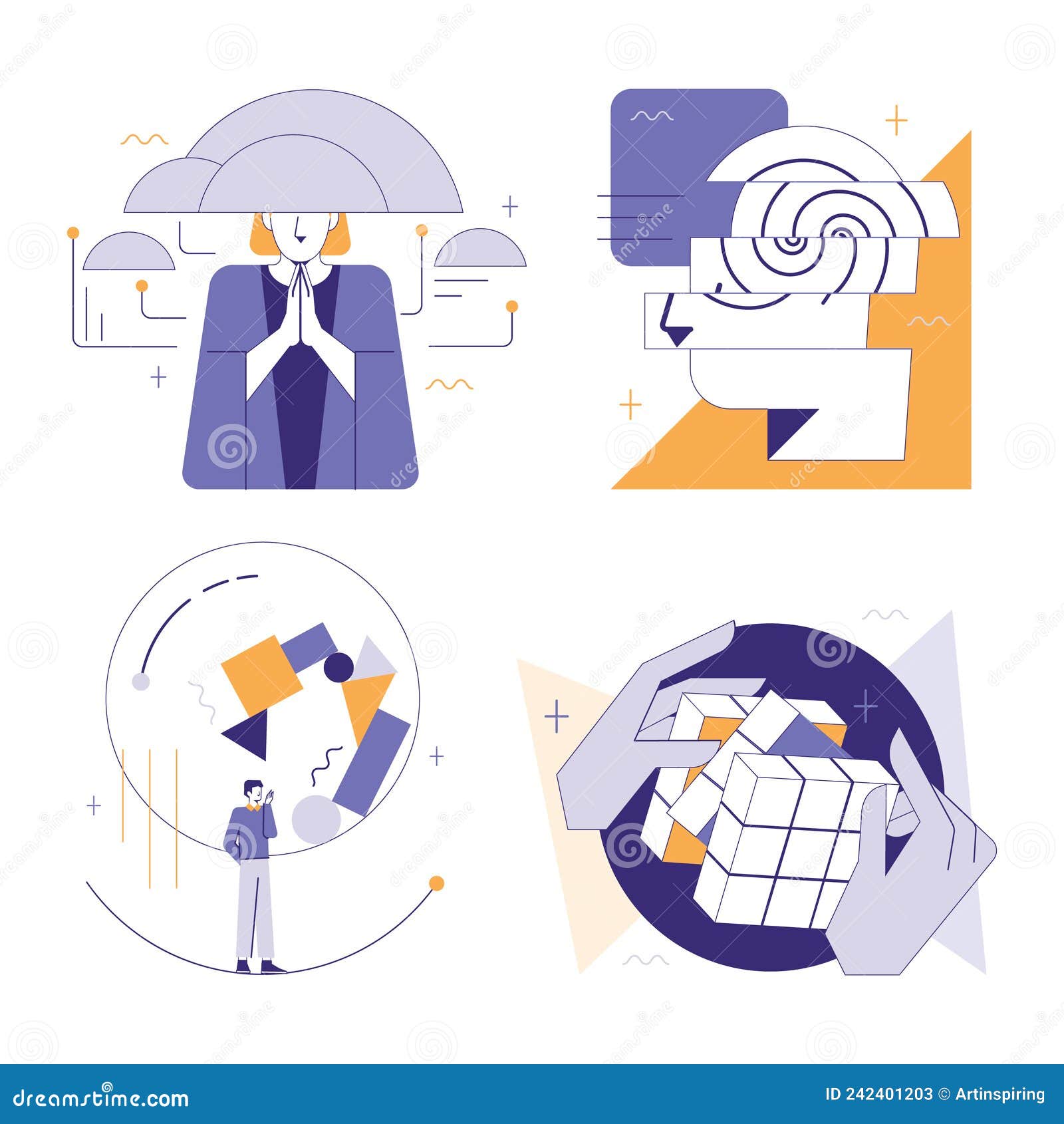 Overthinking Set. Anxiety And Stress Caused By Thinking Too Much ...