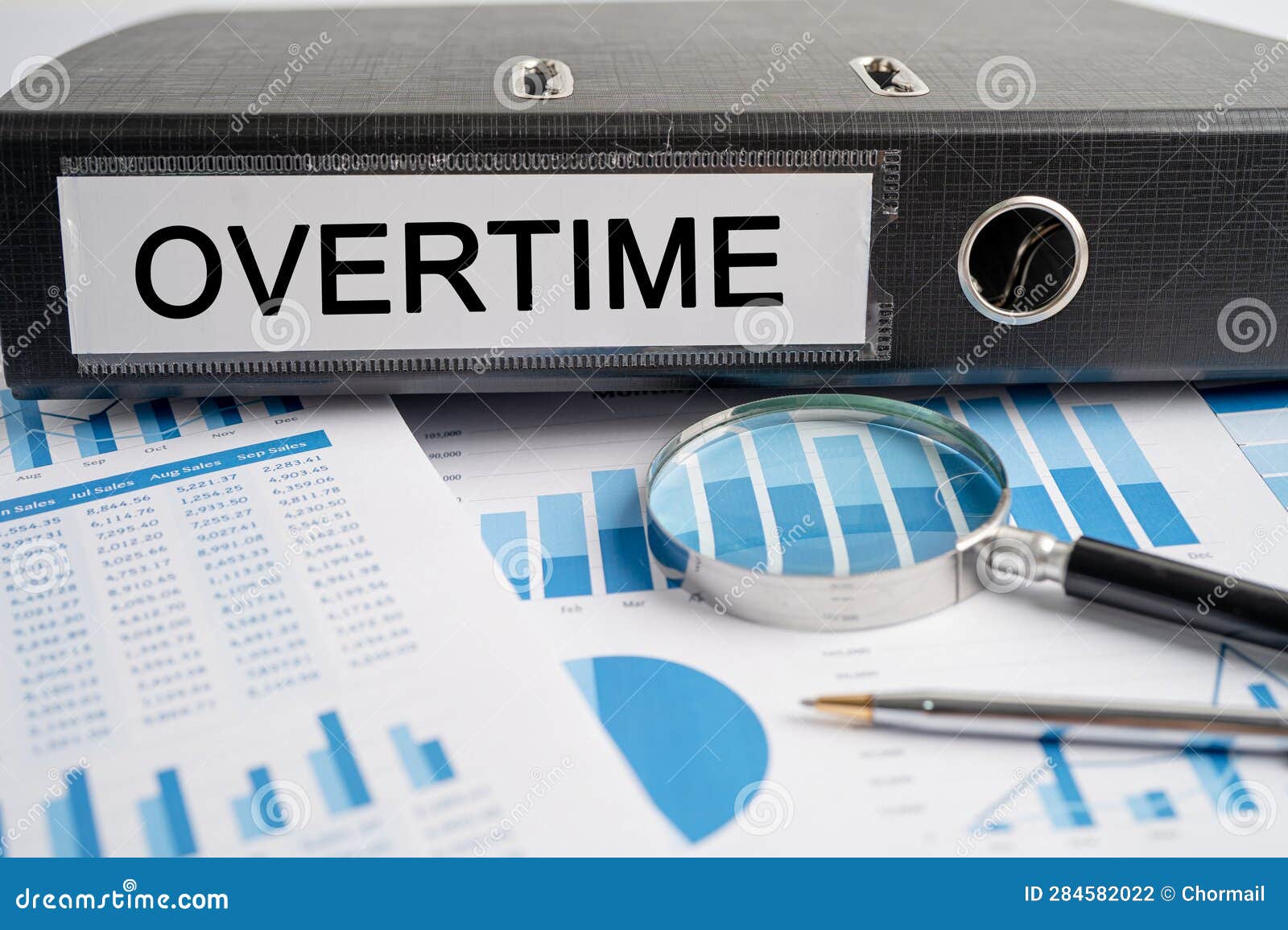 Overtime. Binder Data Finance Report Business with Graph Analysis in ...