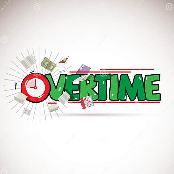 Overtime Logo Concept with Working Elements - Vector Stock Illustration ...