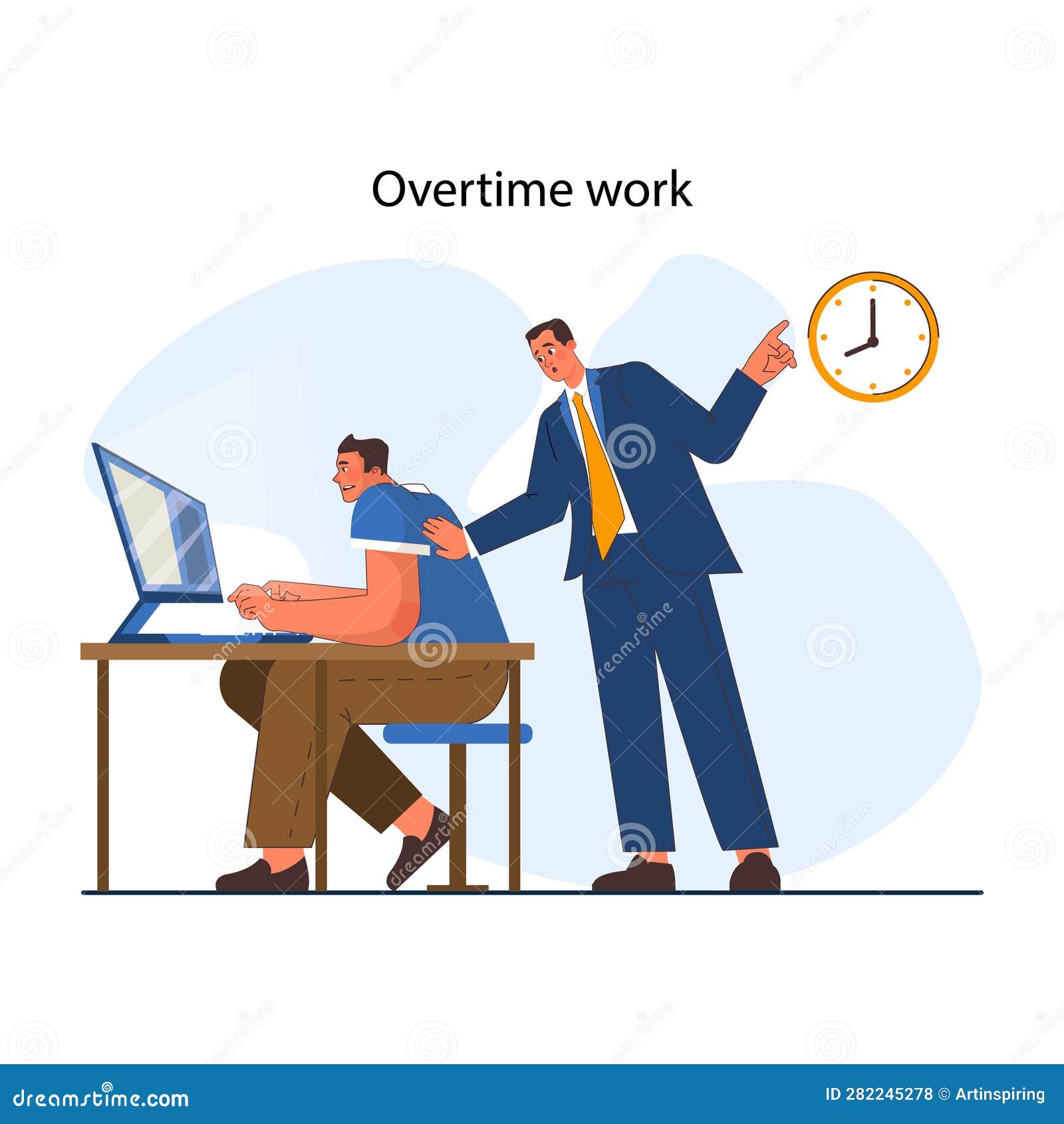 Overtime Work. Employee Working Late at the Computer Stock Illustration ...