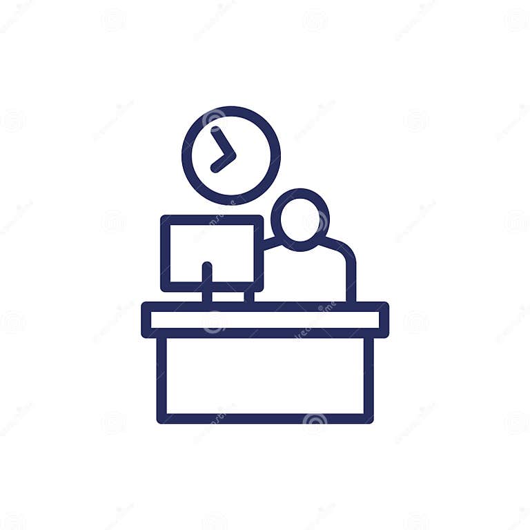 Overtime Work Line Icon with a Worker Stock Illustration - Illustration ...
