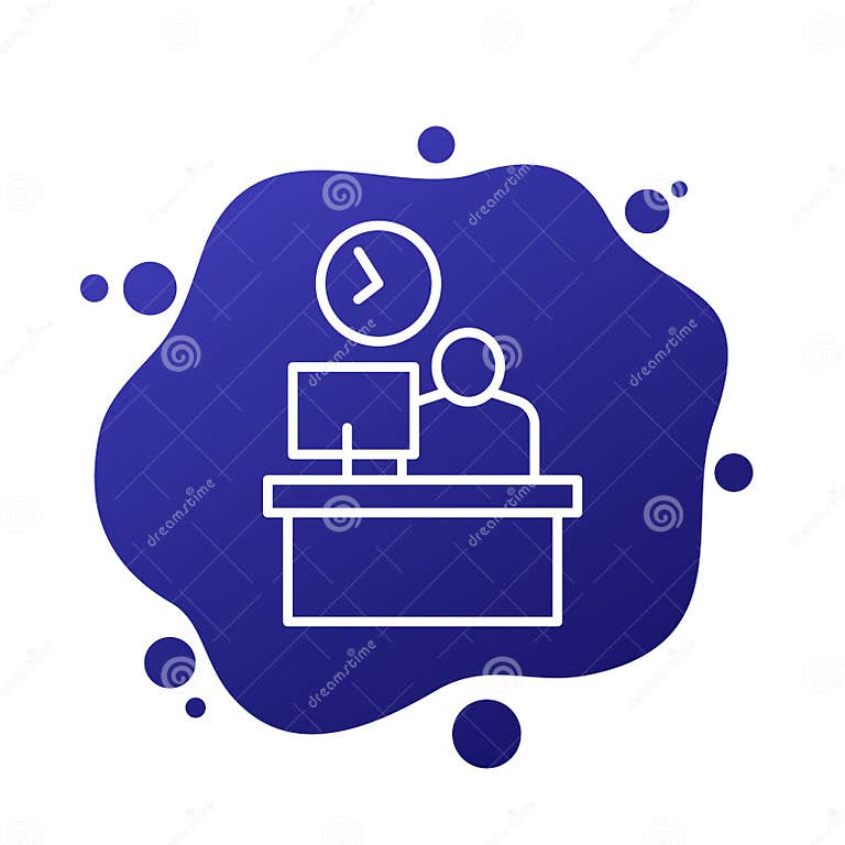 Overtime Work Line Icon with a Worker, Vector Stock Illustration ...
