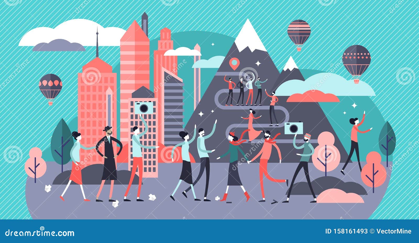 Overtourism Vector Illustration. Tiny Tourist Crowd Problem Persons ...