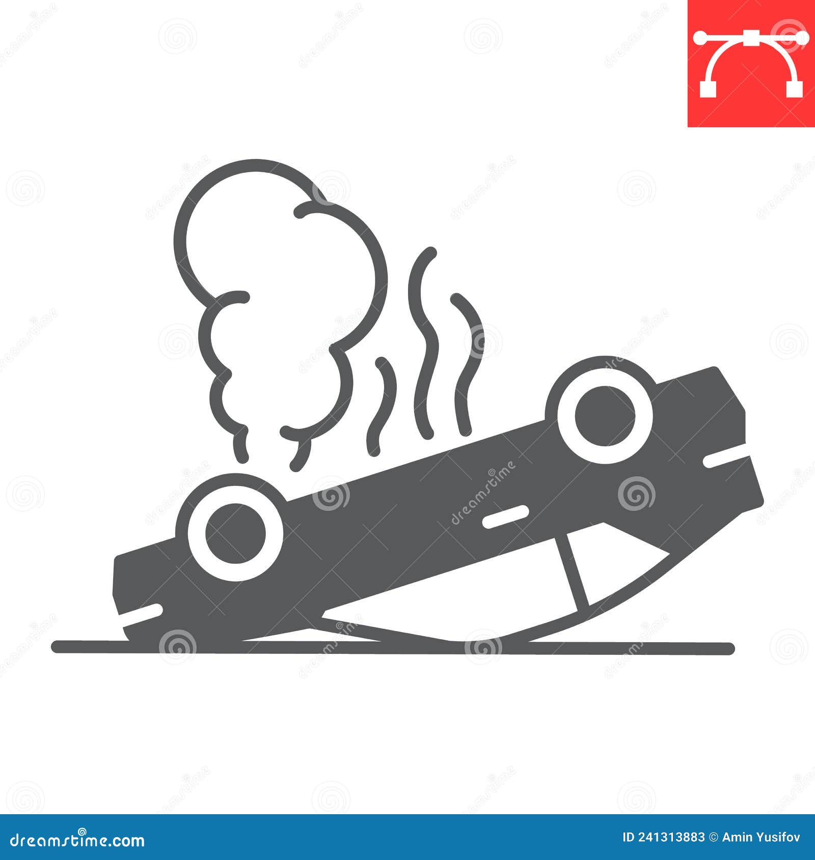 Overturned car glyph icon stock vector. Illustration of icon - 241313883