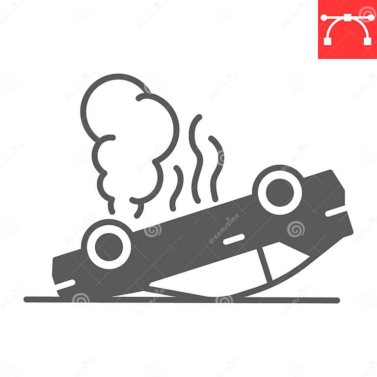 Overturned car glyph icon stock vector. Illustration of icon - 241313883