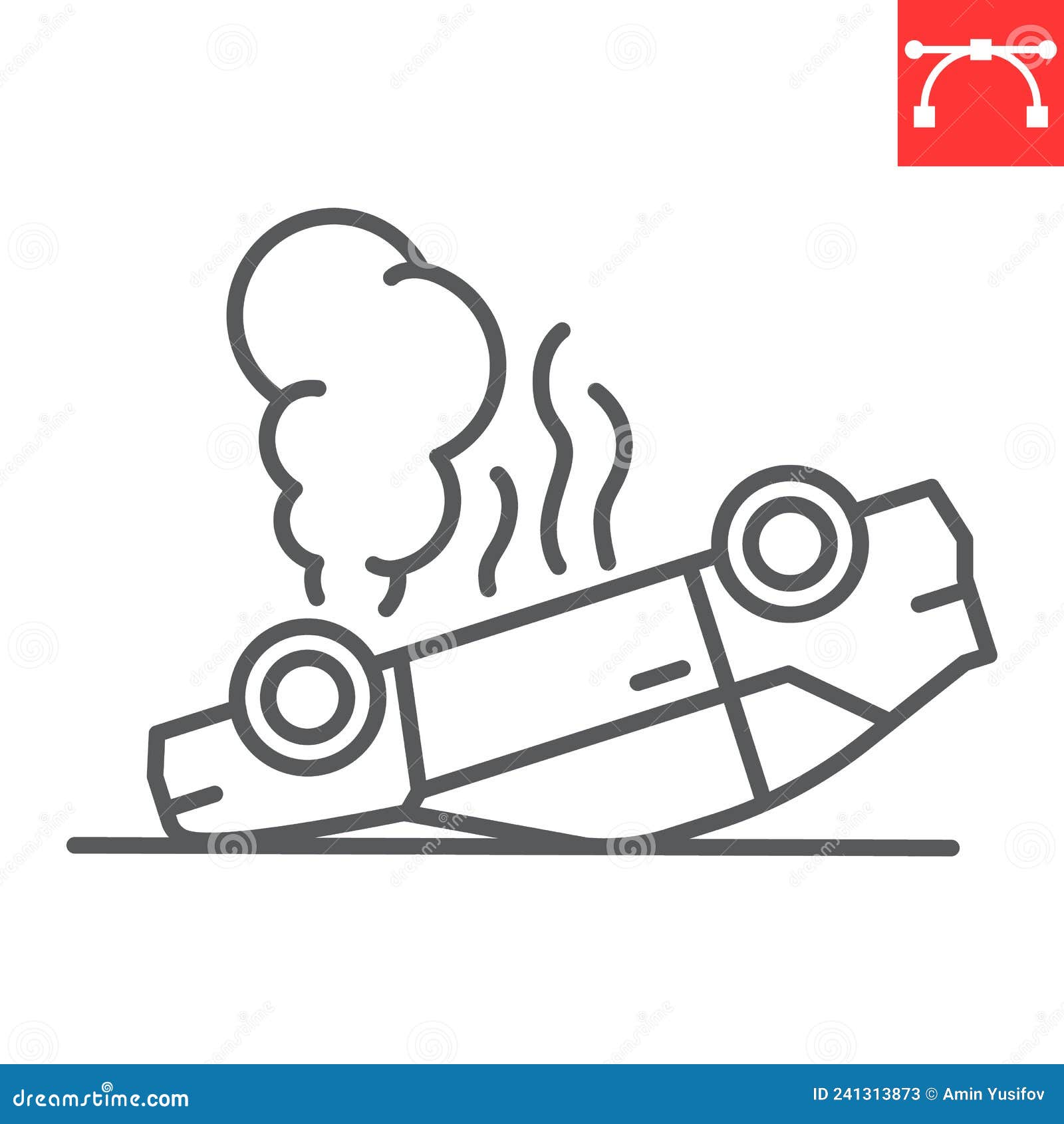 Overturned car line icon stock vector. Illustration of damage - 241313873
