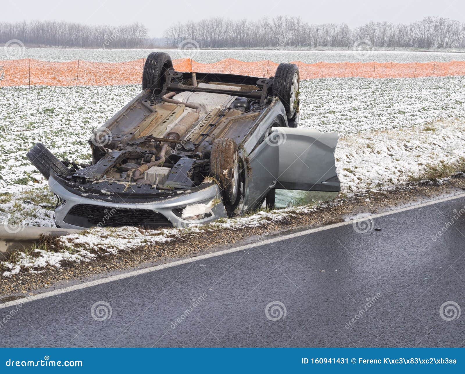 Overturned Car beside the Road Stock Image - Image of accident, highway ...