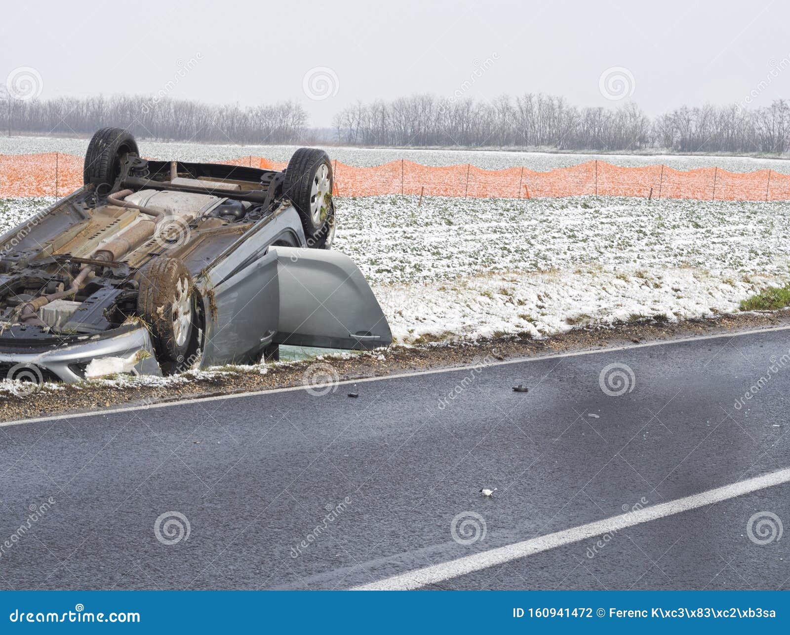 Overturned Car beside the Road Stock Photo - Image of insurance, roof ...