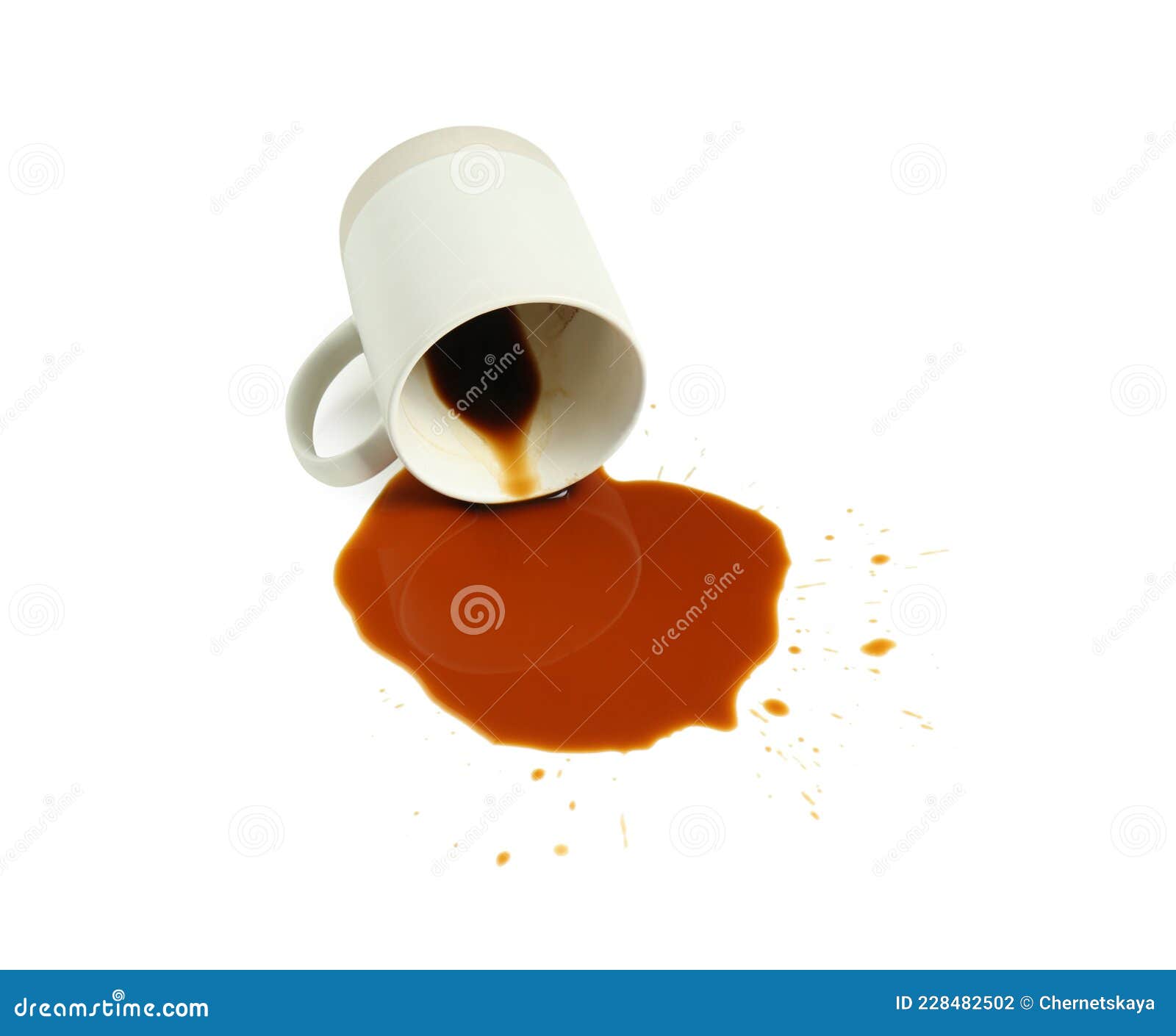 Overturned Cup and Spilled Coffee on White Background Stock Photo ...