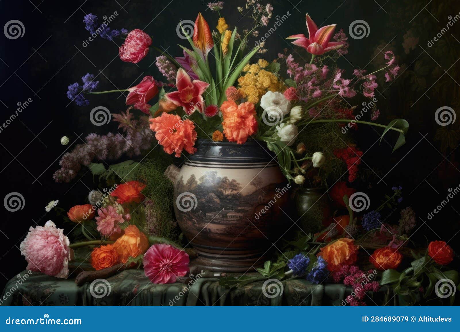 Overturned Pot Surrounded by Blooming Flowers Stock Image - Image of ...