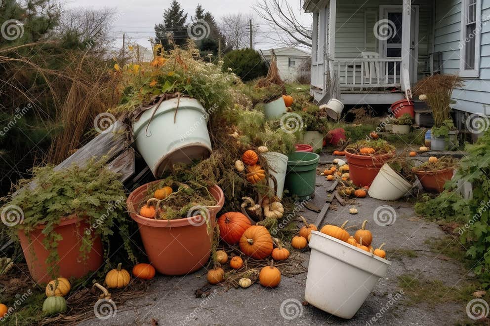 Overturned Potted Plants after Windstorm Stock Illustration ...