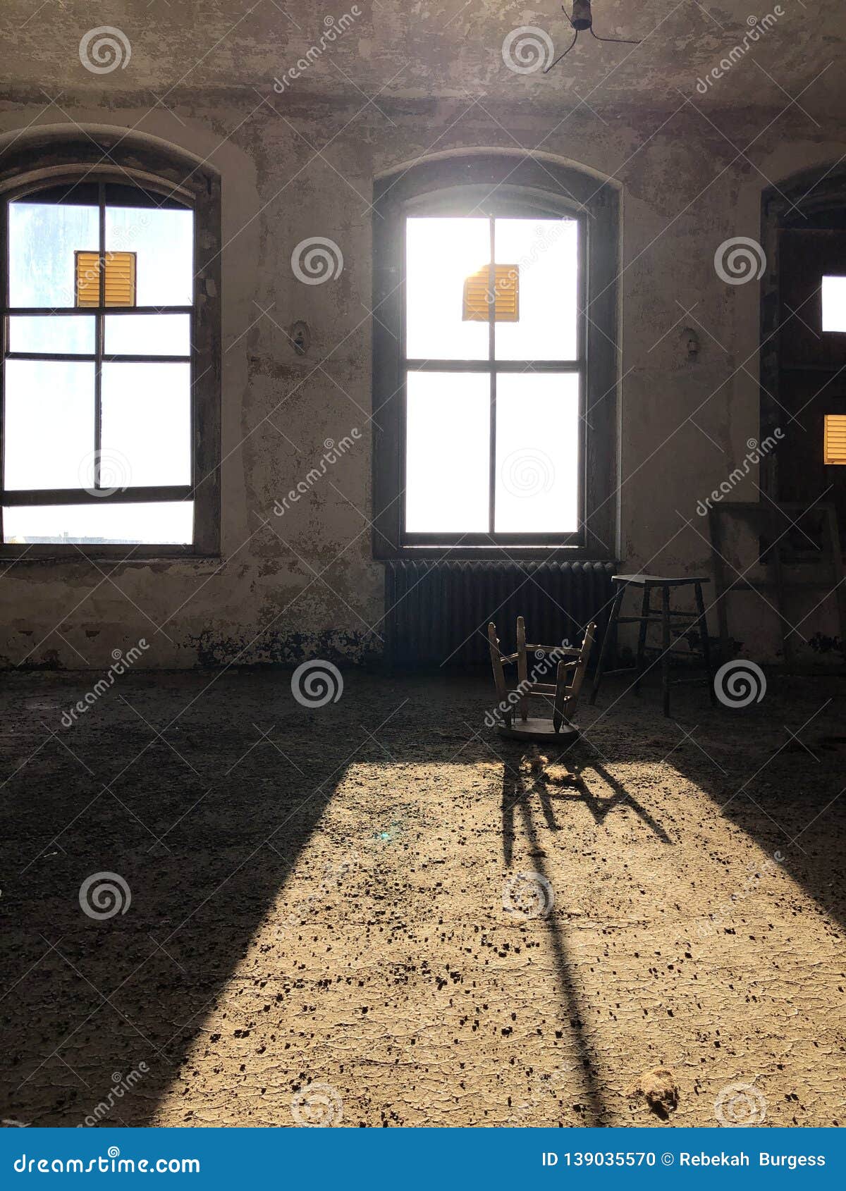 Overturned Stool in Empty Room Stock Photo - Image of chair ...