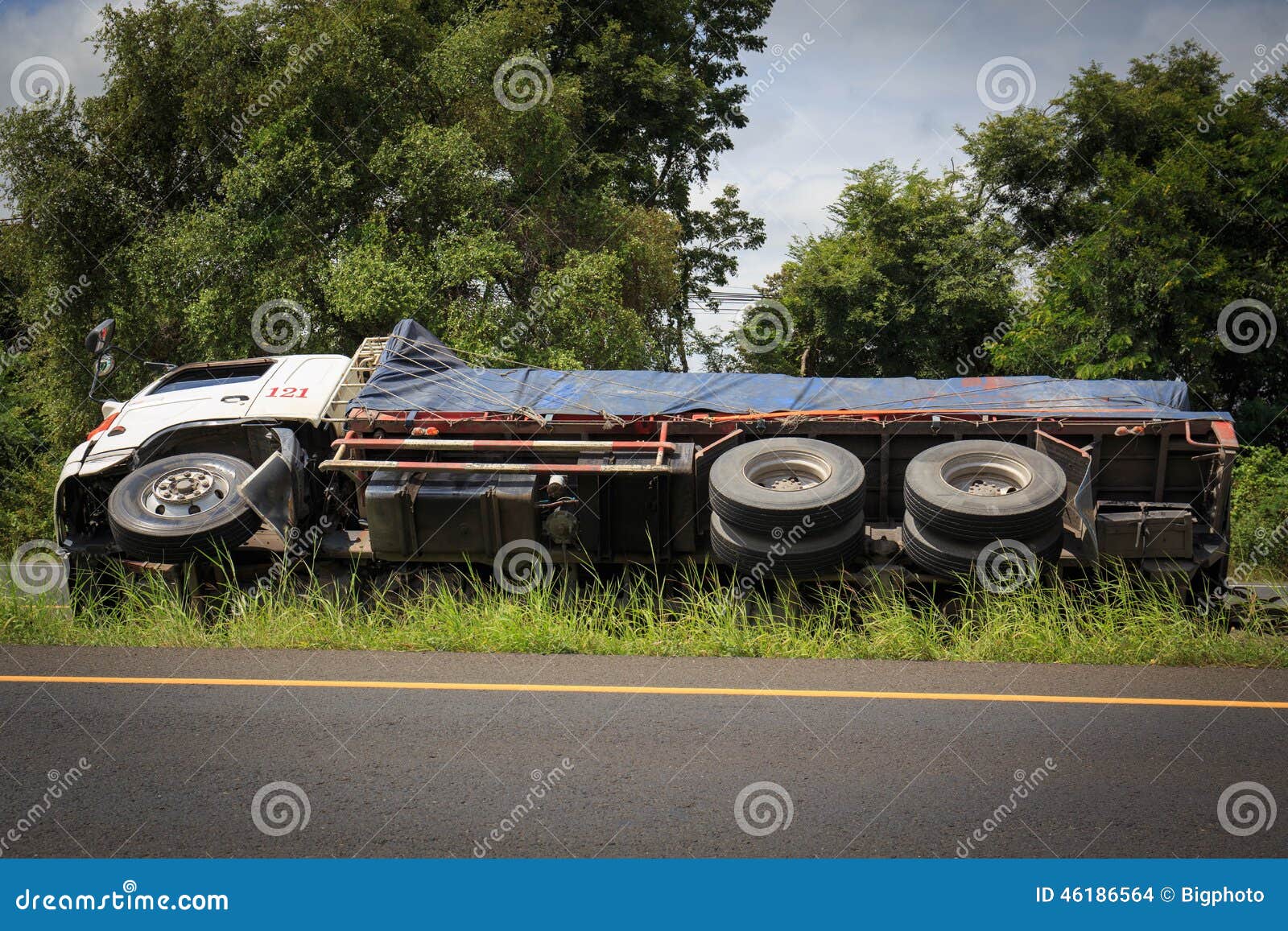 Overturned Truck Accident on Highway Road Stock Photo - Image of road ...