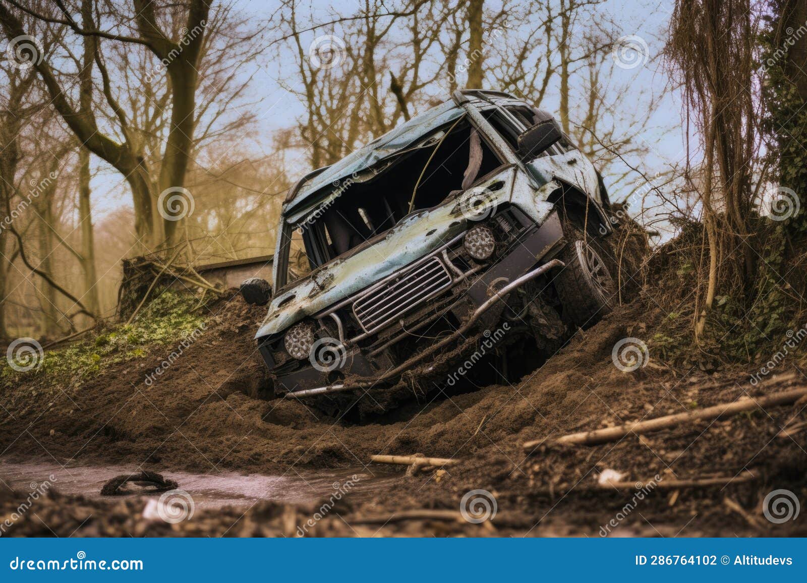 Overturned Vehicle Stuck In Mud After Slide Royalty-Free Stock Image ...