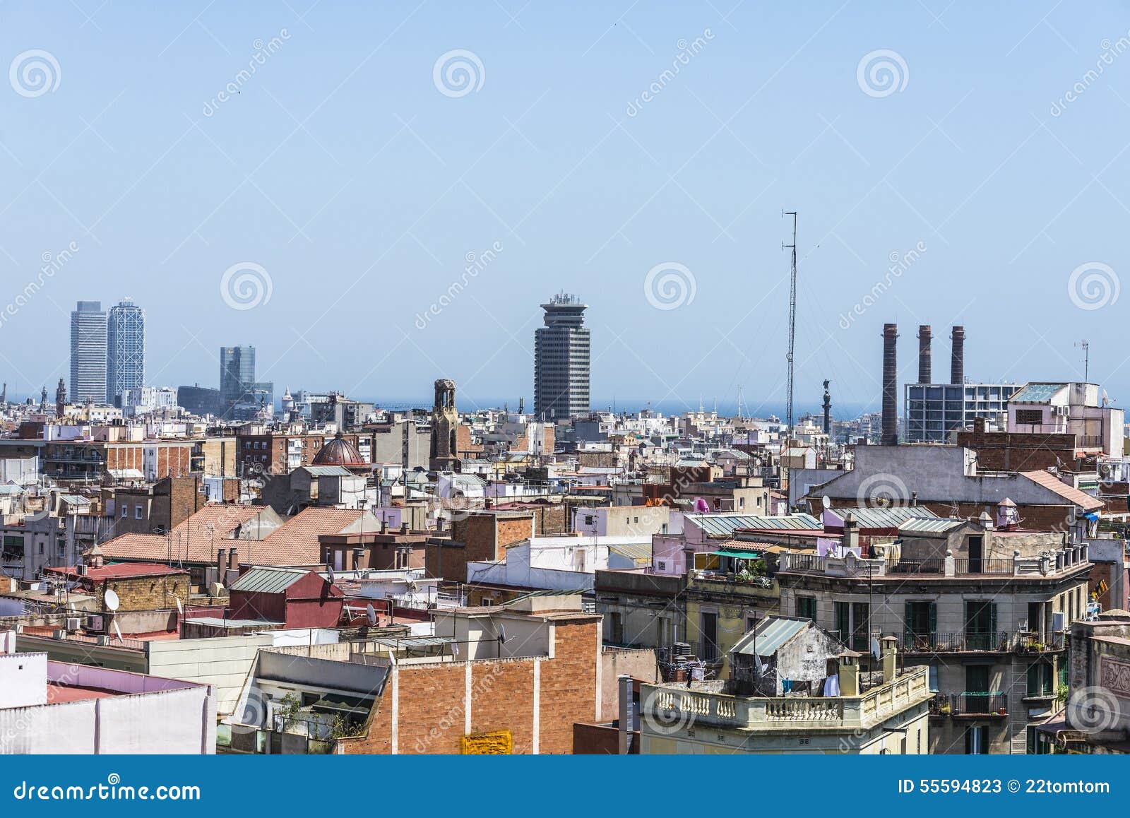 Overview of Barcelona stock image. Image of monument - 55594823