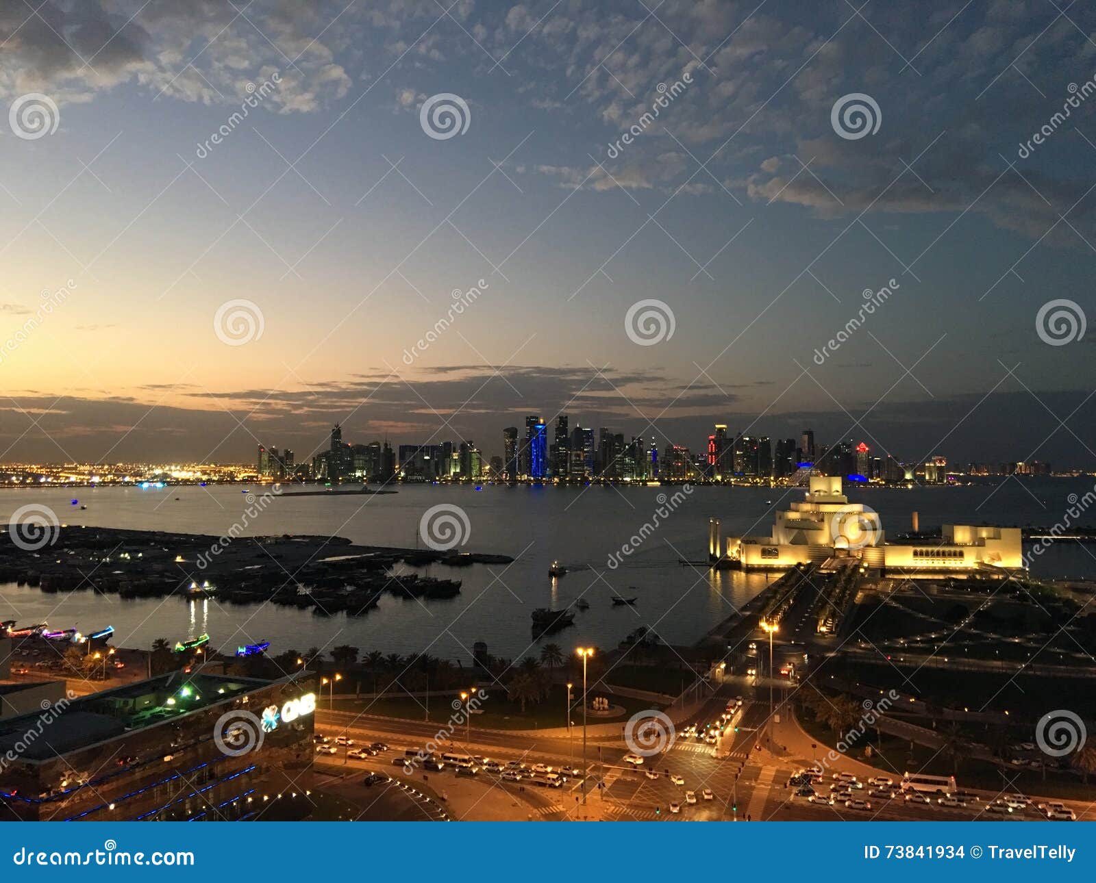 Overview of the Dhow Harbour at Night Stock Photo - Image of qatar ...