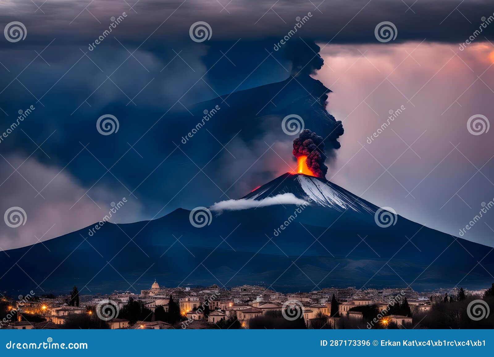 Overview of the Volcano during the Eruption Stock Illustration ...