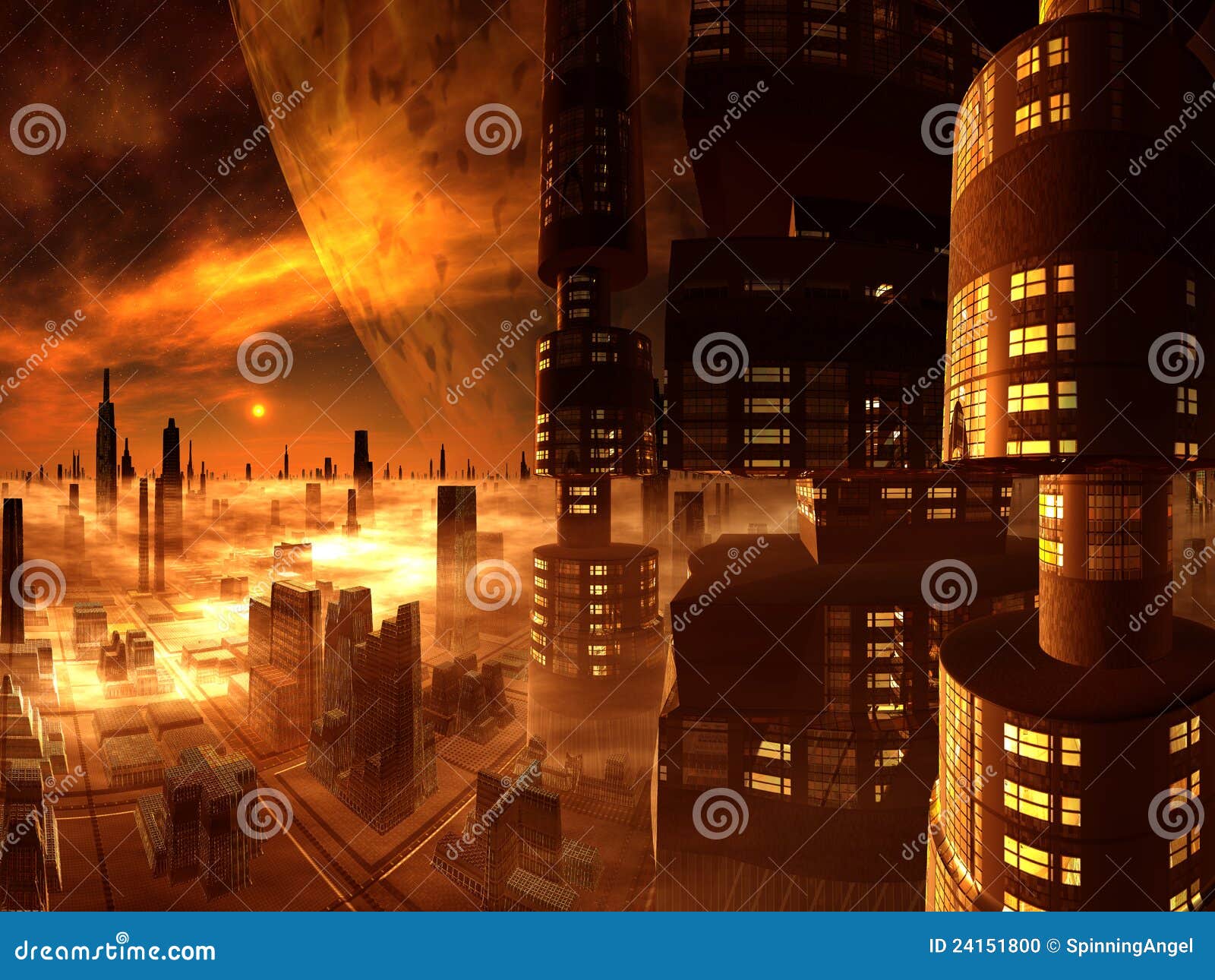 Overview of Future City from Skyscraper Tower Stock Illustration ...