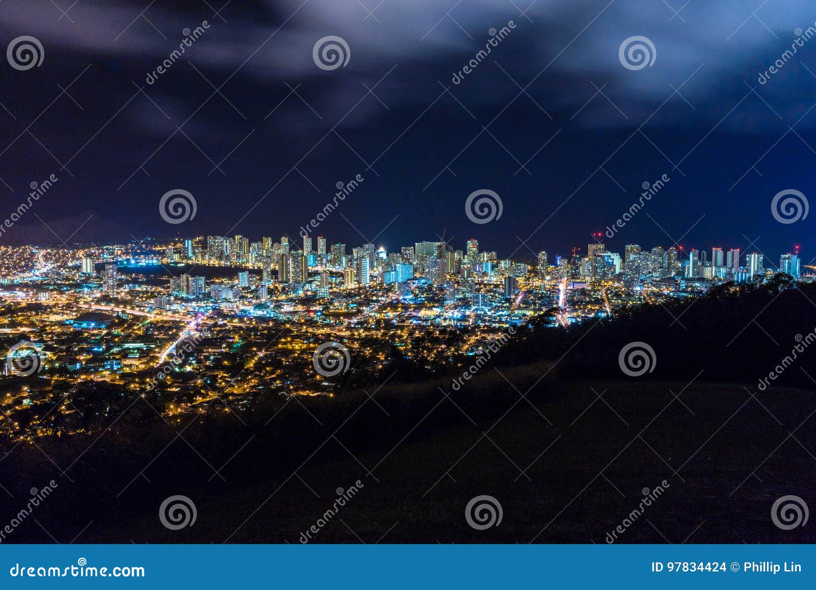 Overview of Honolulu at Night Stock Photo - Image of overview, city ...