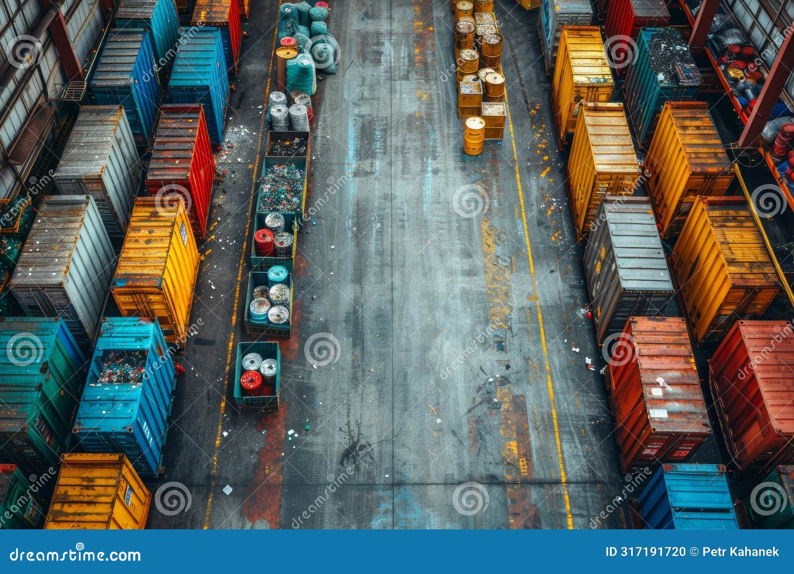 Overview of a Large Recycling Facility Floor from Above Showing Various ...
