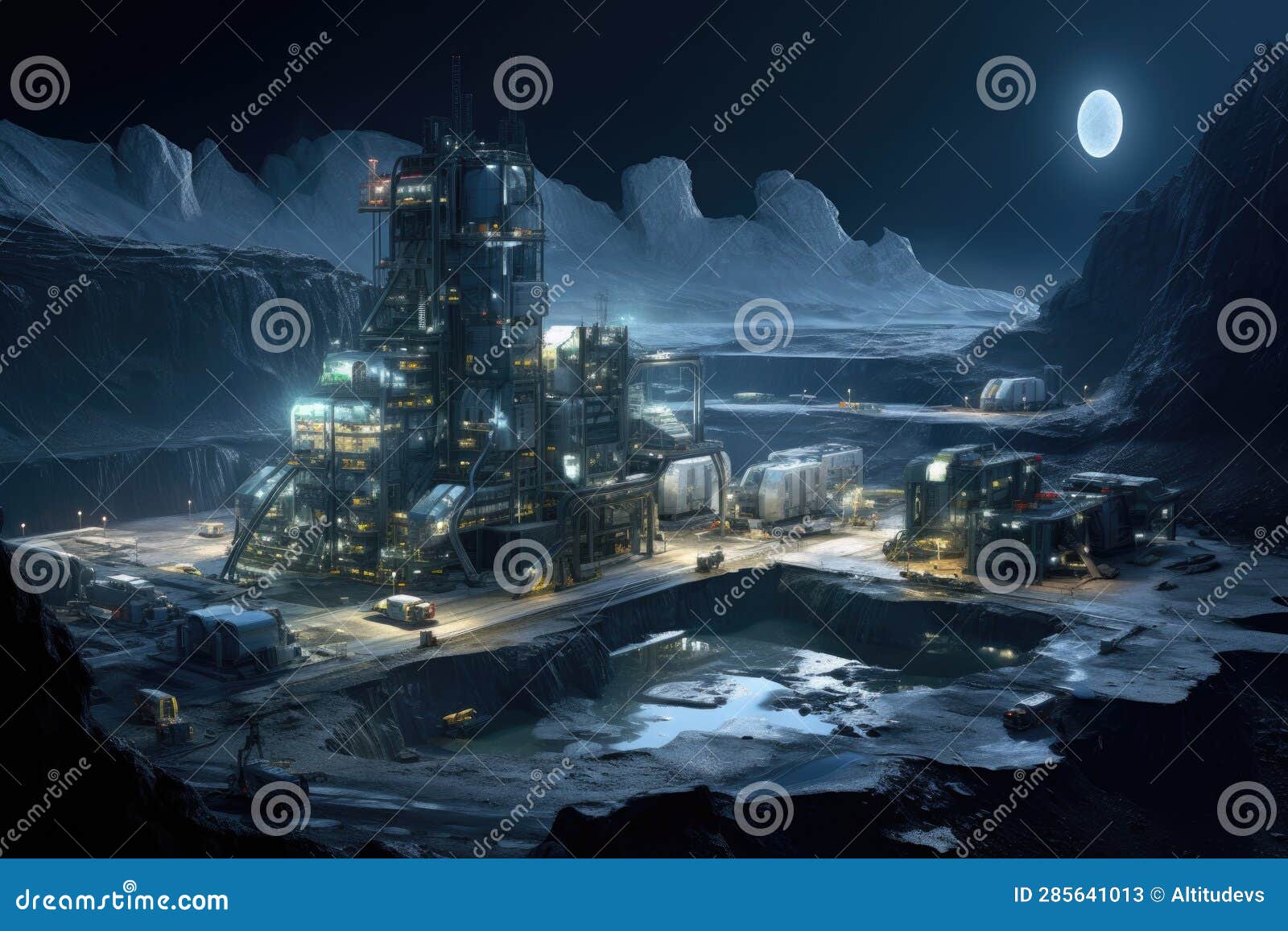 Overview of a Lunar Mining Operation Extracting Resources Stock ...