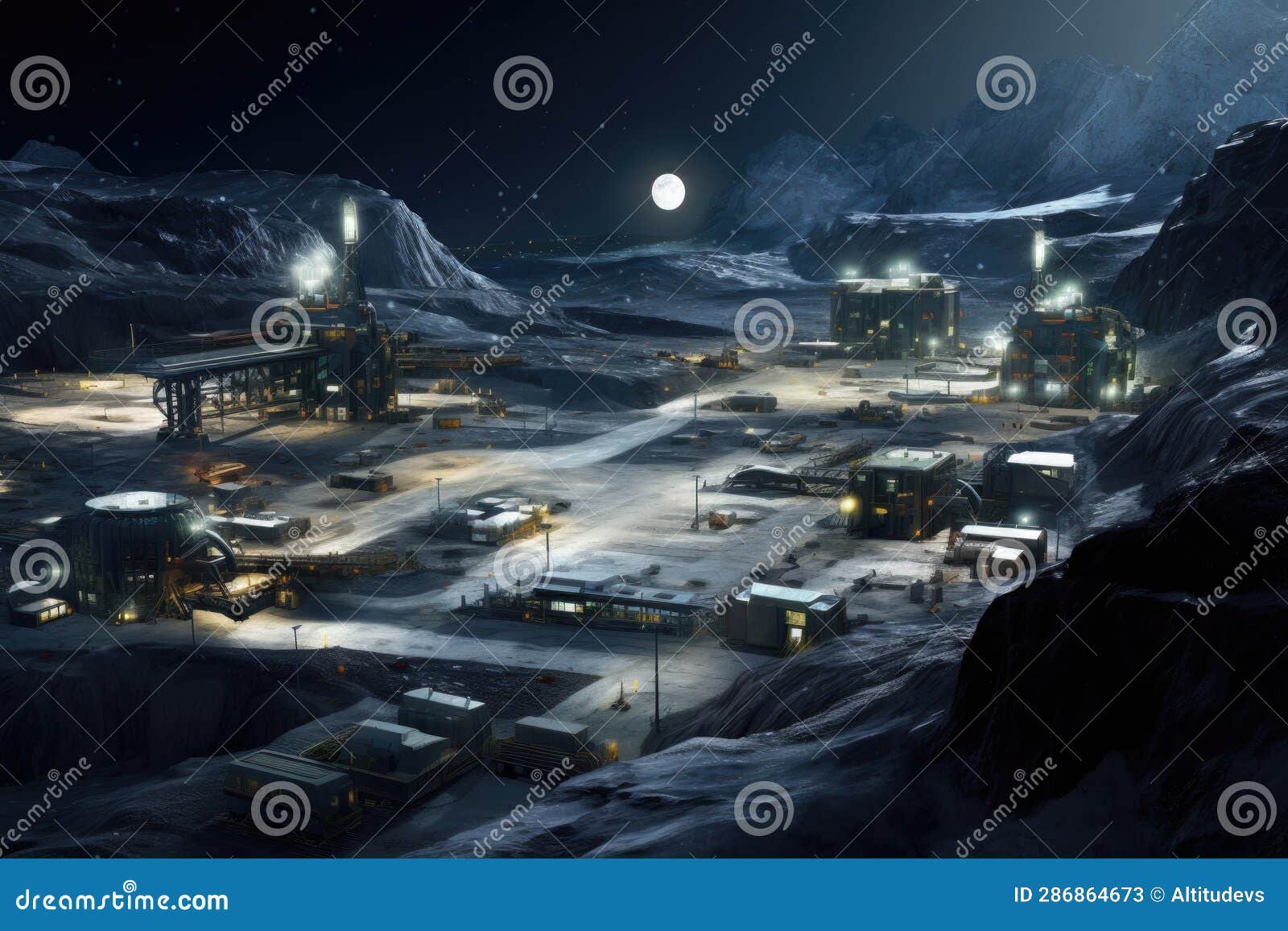 Overview of a Lunar Mining Operation Extracting Resources Stock ...