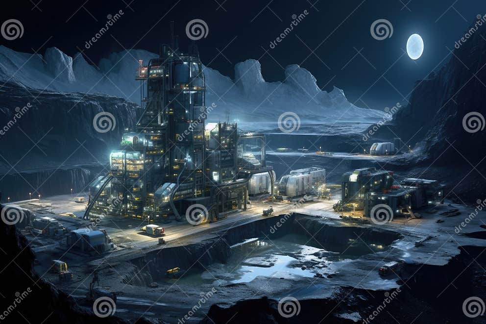 Overview of a Lunar Mining Operation Extracting Resources Stock Image ...