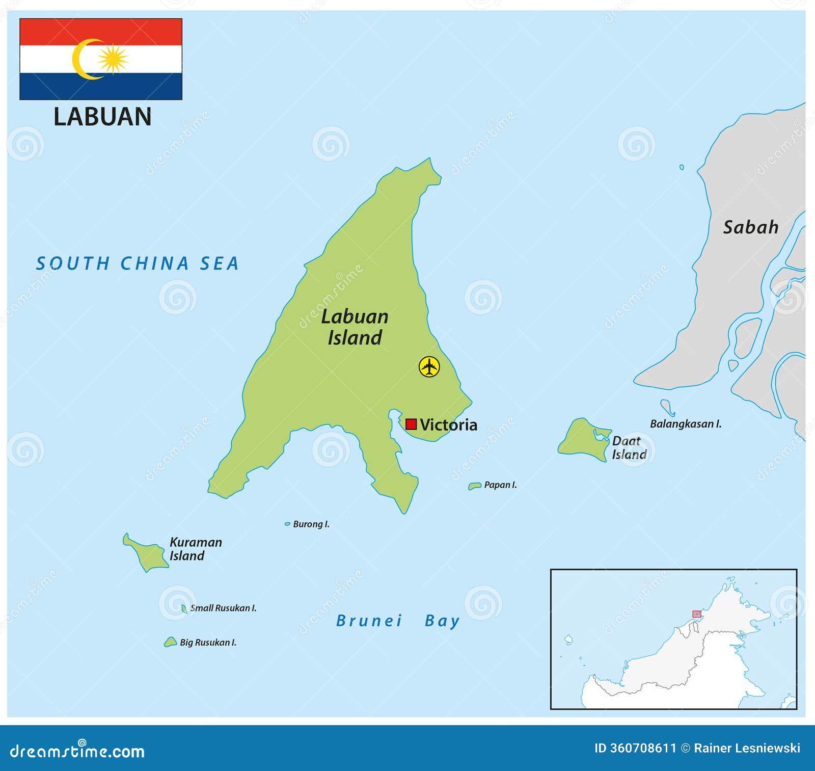 Overview Map of the Malaysian Federal Territory of Labuan Stock Vector ...